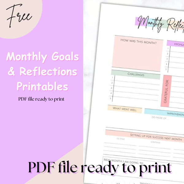Monthly Goals & Reflections Printables Pastel Rainbow | Inspire Uplift