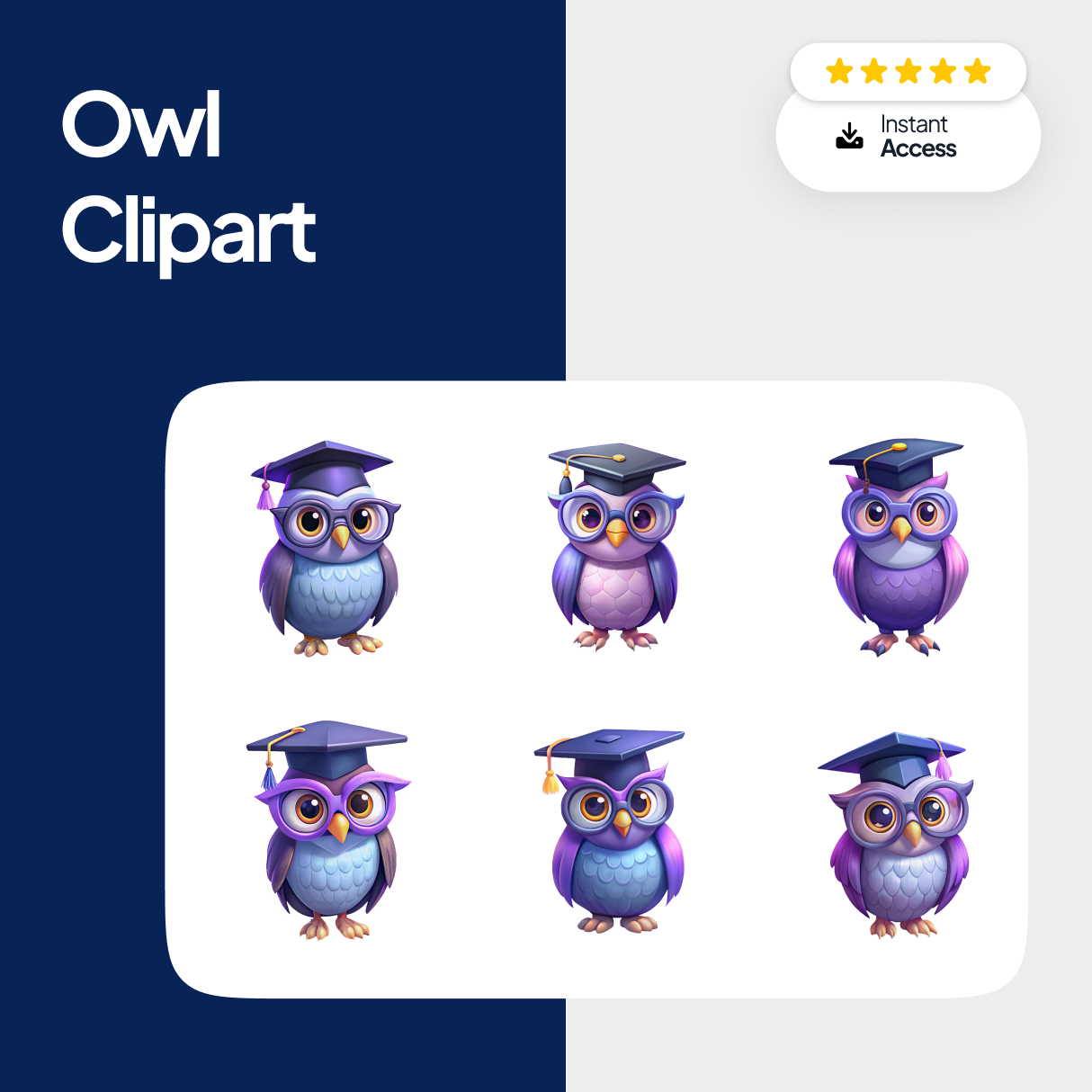 Owl with Glasses and Graduation Cap Clipart Bundle | Inspire Uplift