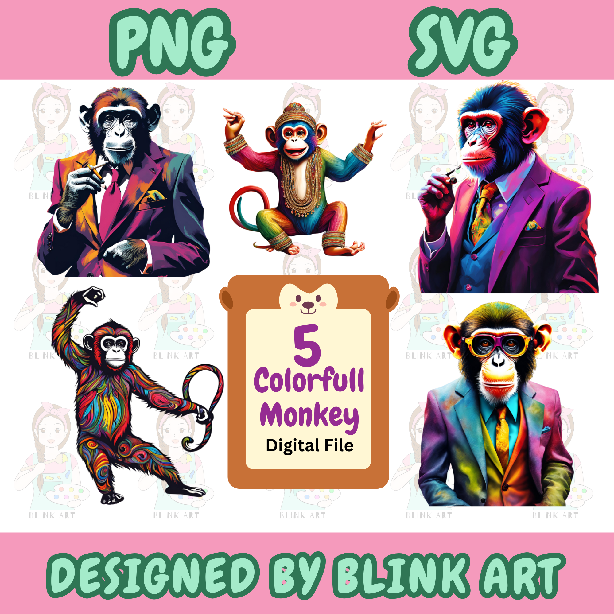 Unique Colourfull Monkey, Funky Monkey Clipart ,Monkey Svg,P | Inspire ...