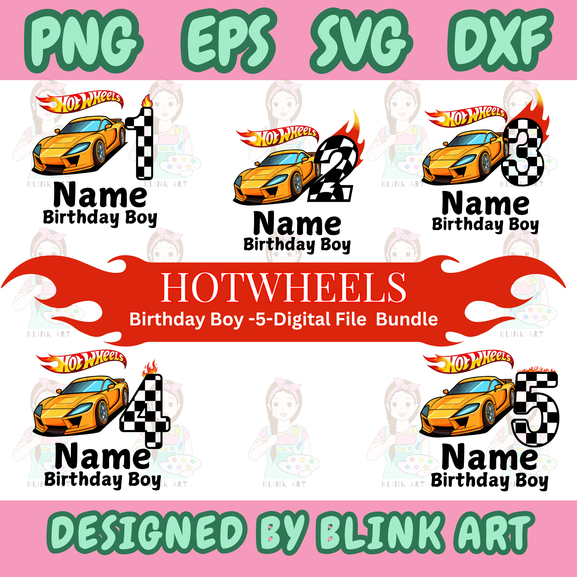 Hot Wheels Birthday PNG,SVG,EPS,DXF File with Custom Name an | Inspire ...