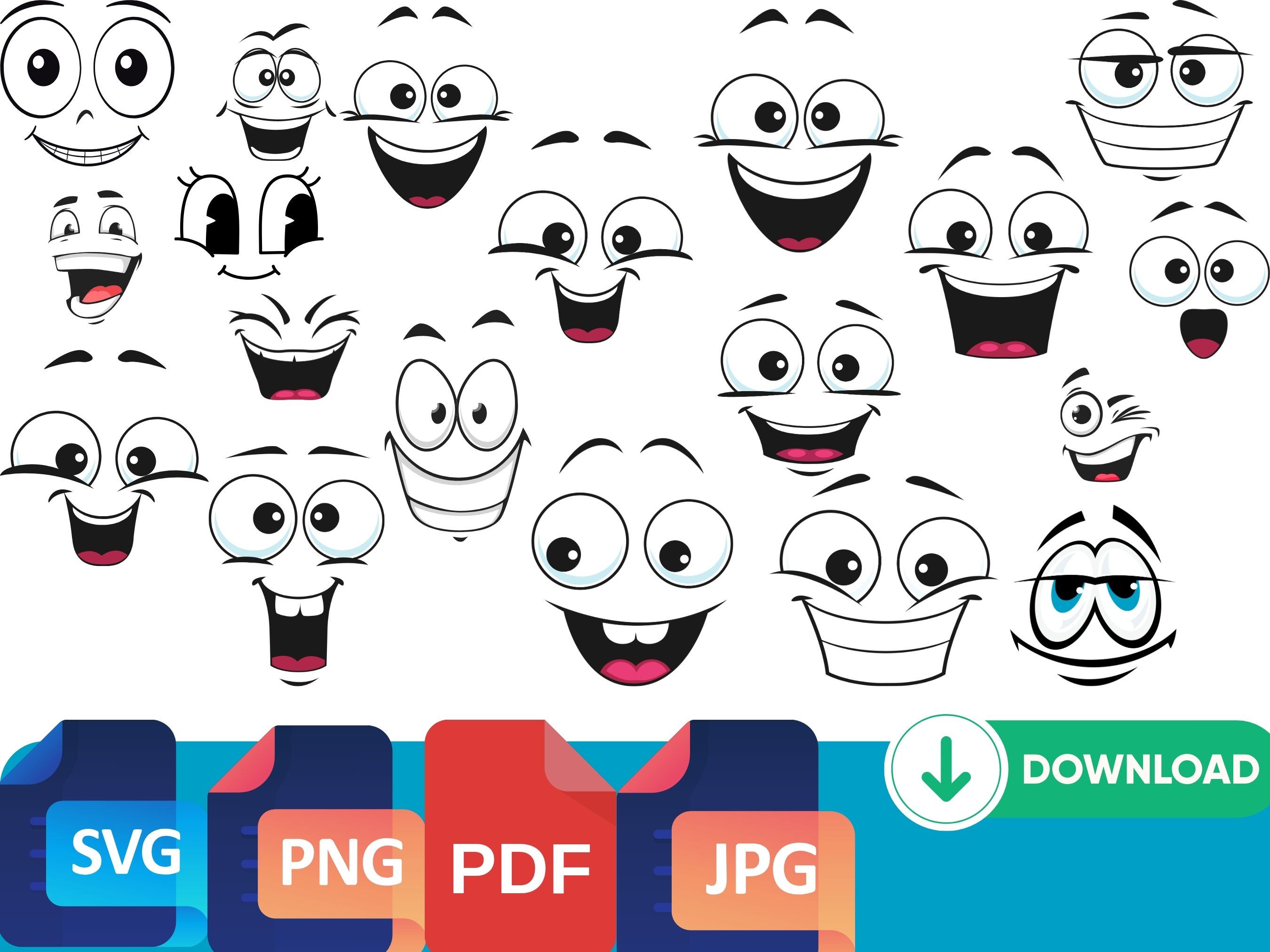 Cartoon Emotion Faces SVG Bundle, Kawaii Face SVG, Cute Funn | Inspire ...