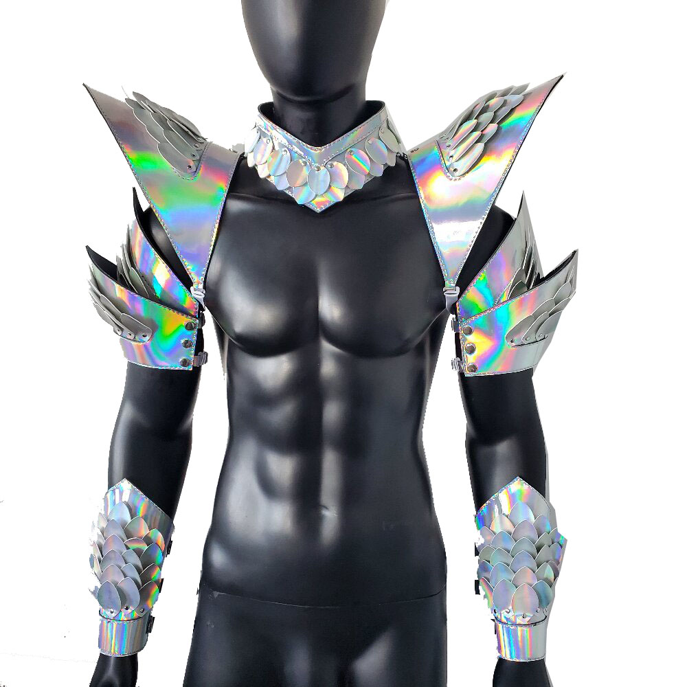 Burning Man Holographic Laser Silver Dragon Scale Armor,Rave | Inspire Uplift