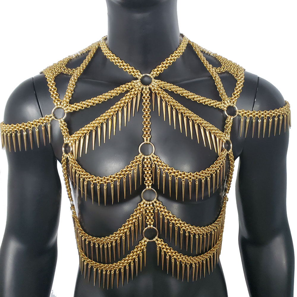 Burning Man Punk Spike Fringe Metal Rave Body Gold Chest Cha | Inspire ...