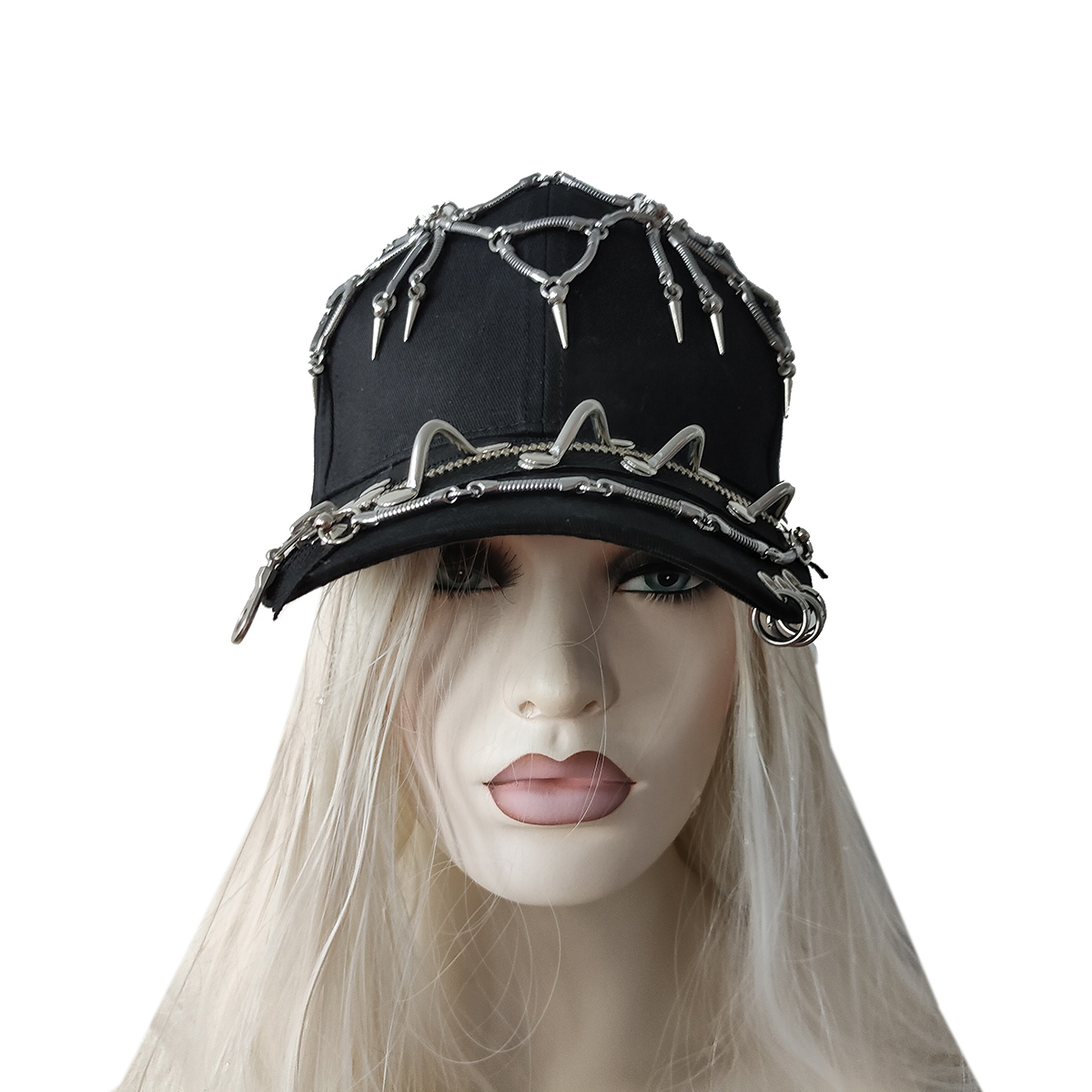Rock Black Studded Cap with Zipper - Chain Cap - Gothic Base | Inspire ...