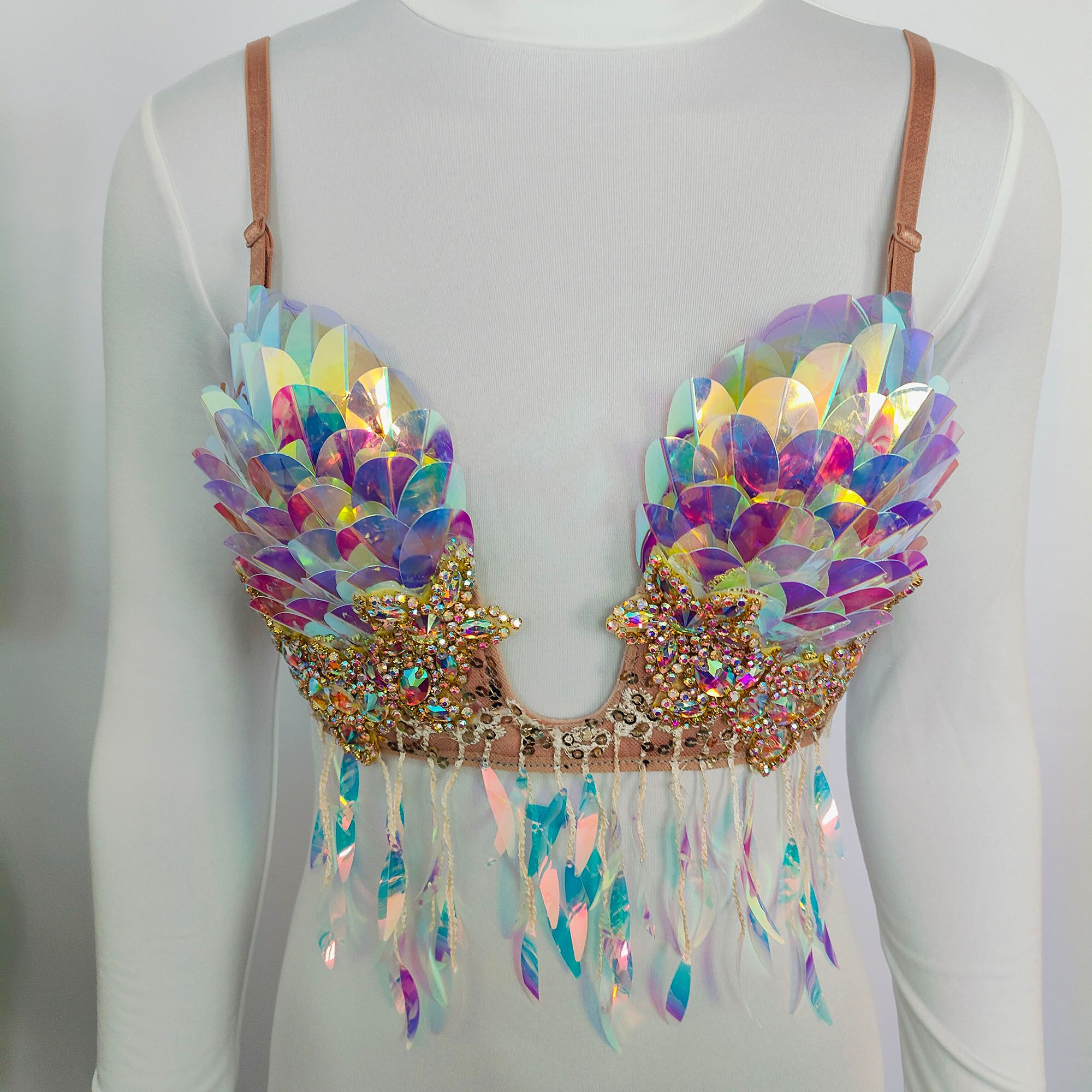 Holographic Mermaid Queen Bra,Iridescent Sequins Rave Bra,Ra | Inspire ...