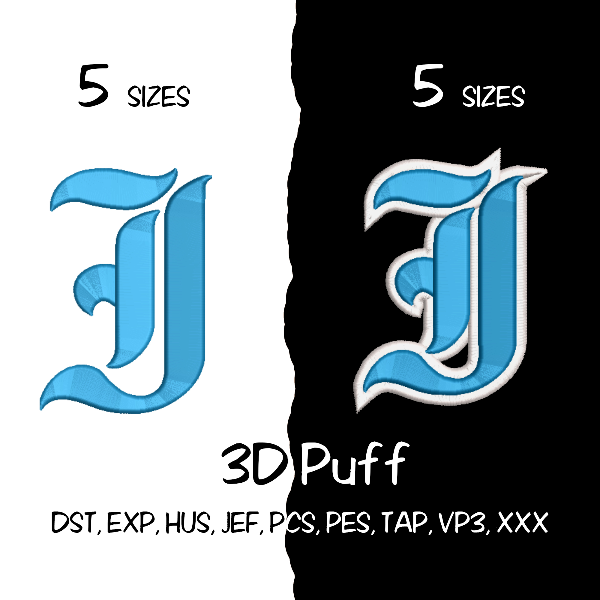 Letter "I" Old English Font 3D Puff Embroidery design. 2 set | Inspire ...