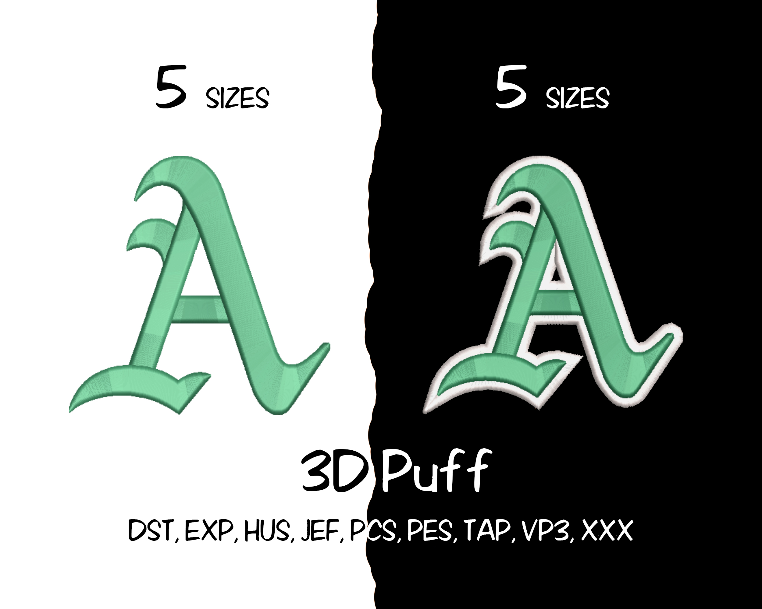 Letter "A" Old English Font 3D Puff Embroidery design. 2 set | Inspire ...