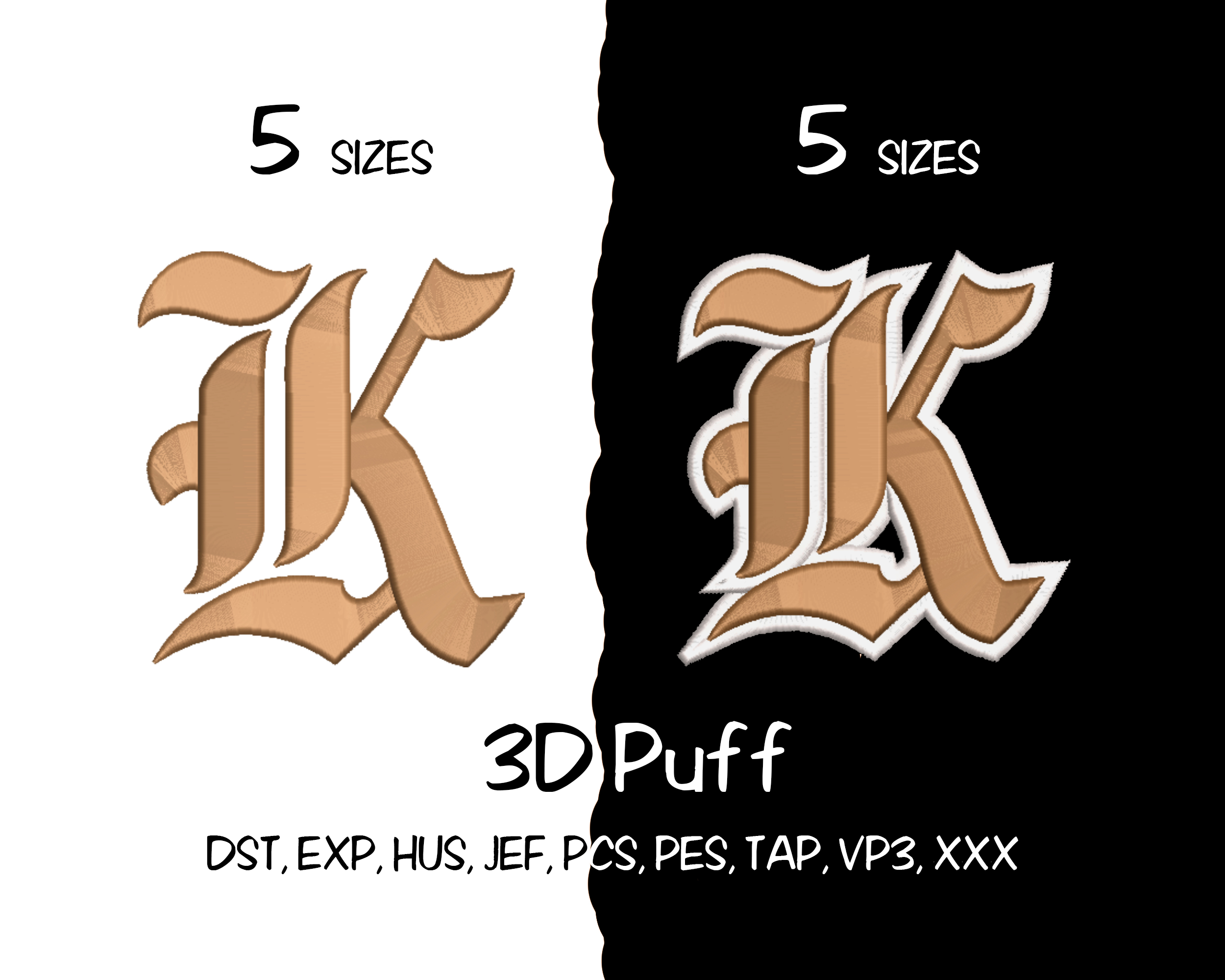 Letter "K" Old English Font 3D Puff Embroidery design. 2 set | Inspire ...