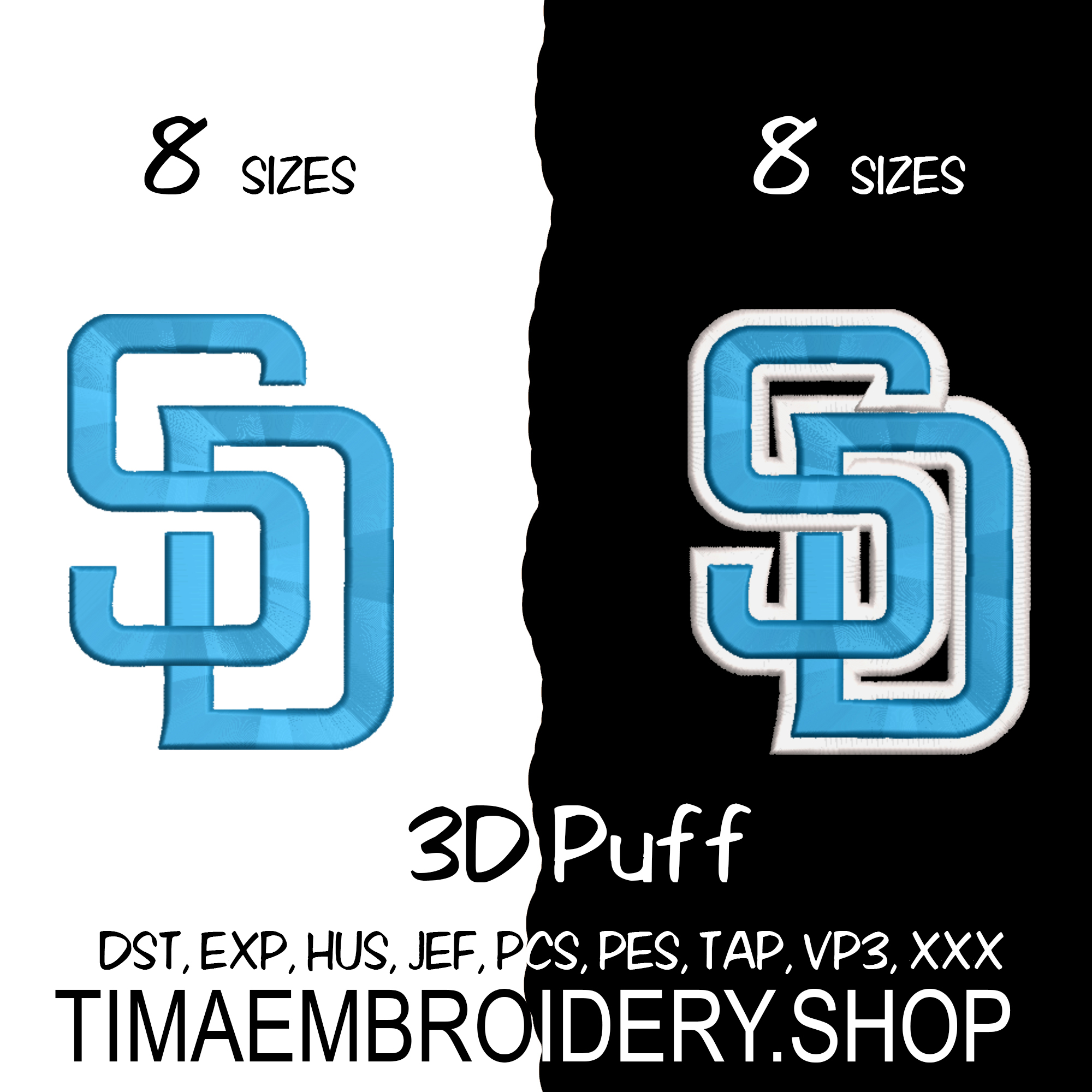 San Diego Padres 3D Puff Embroidery Designs. MLB Baseball Te | Inspire ...
