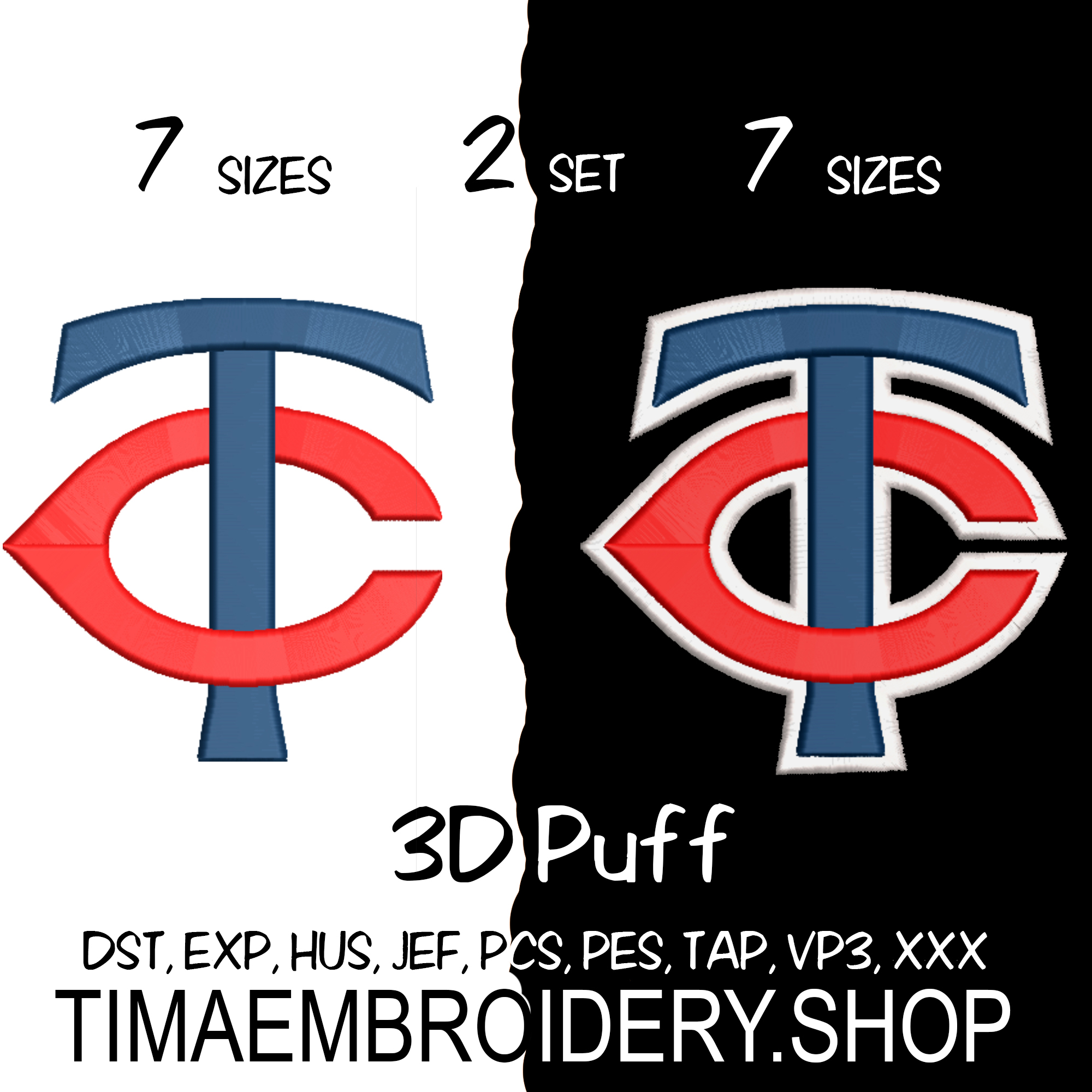 Minnesota Twins 3D Puff Embroidery Designs. MLB Baseball Tea | Inspire ...