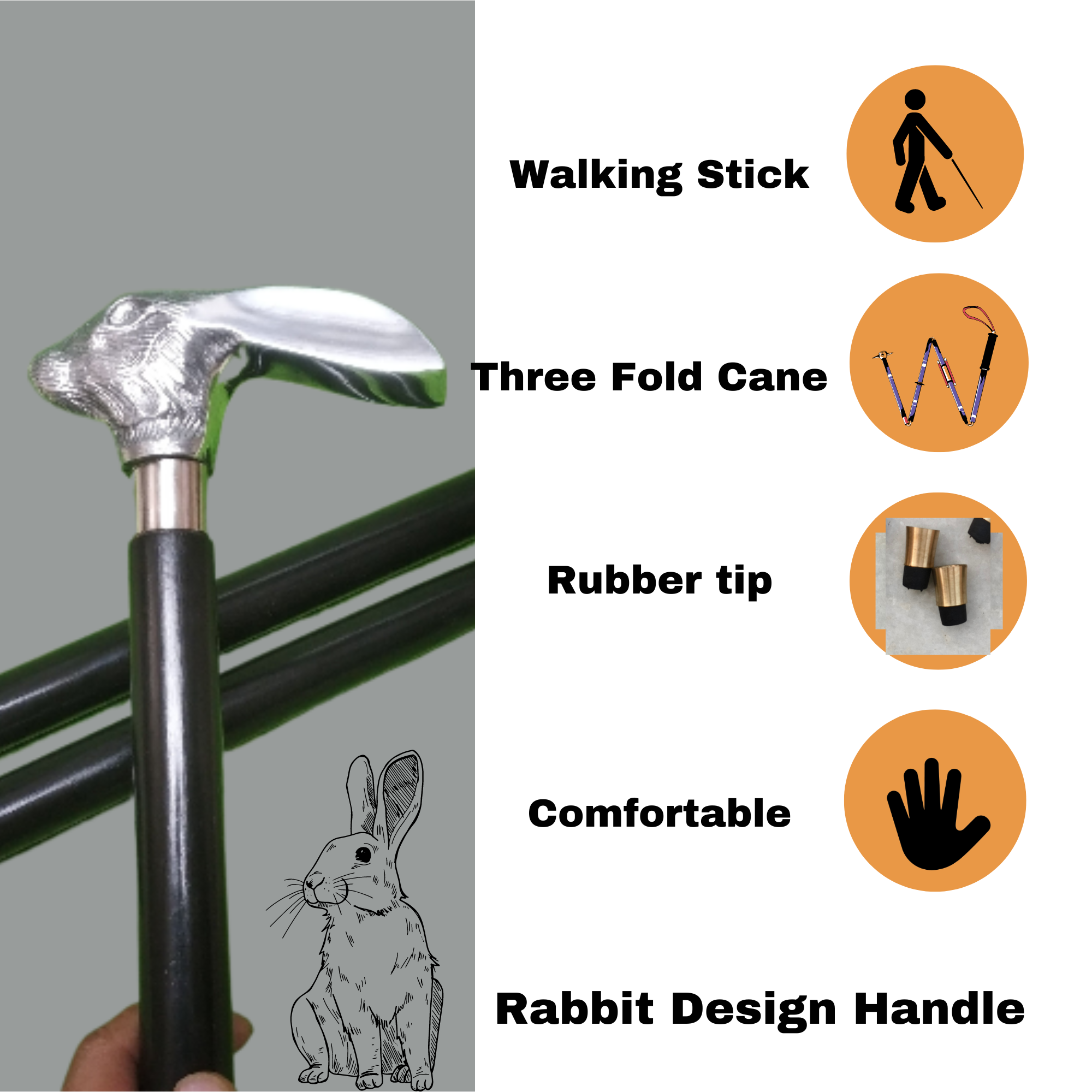 Brass walking stick, wooden walking cane, Rabbit Handle Use | Inspire ...