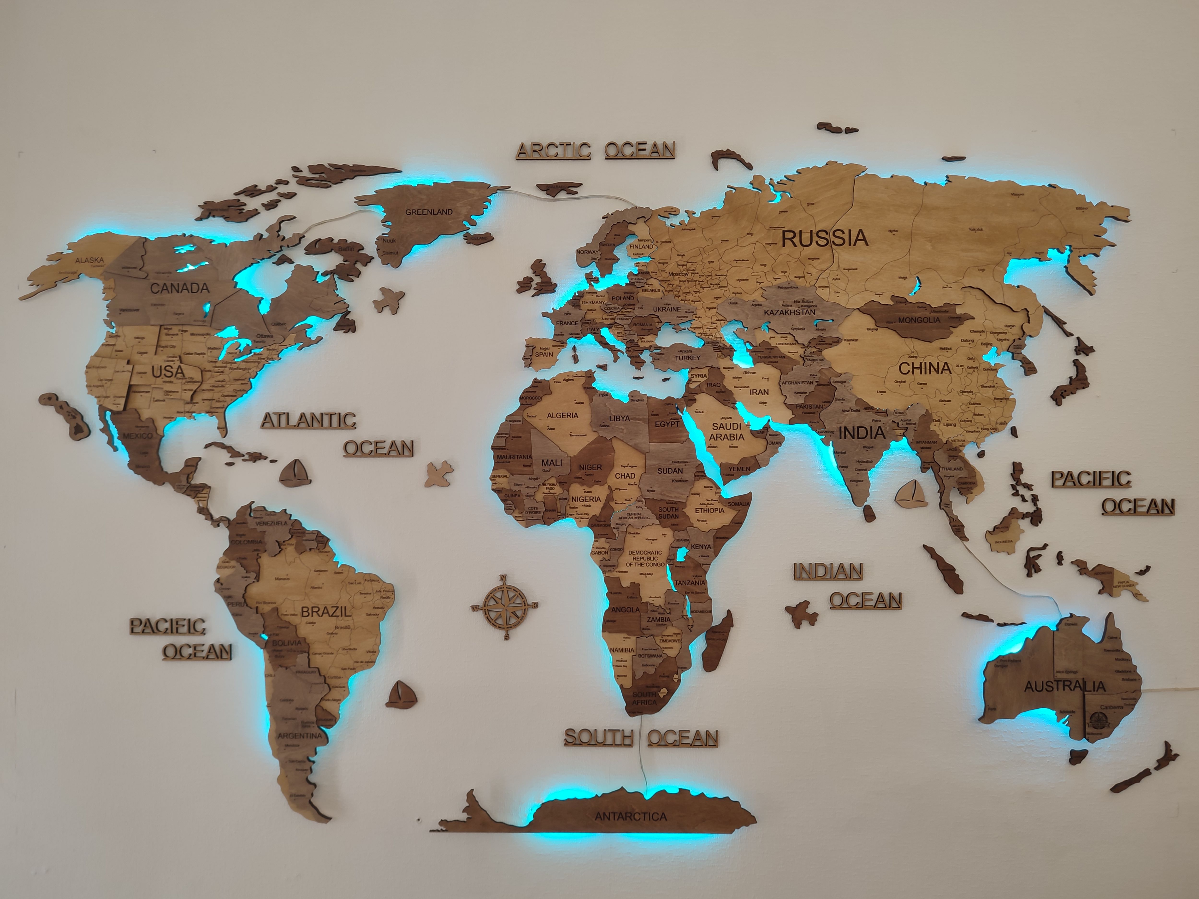 3D Wooden World Map with RGB LED - Minimalist wall Decor | Inspire Uplift