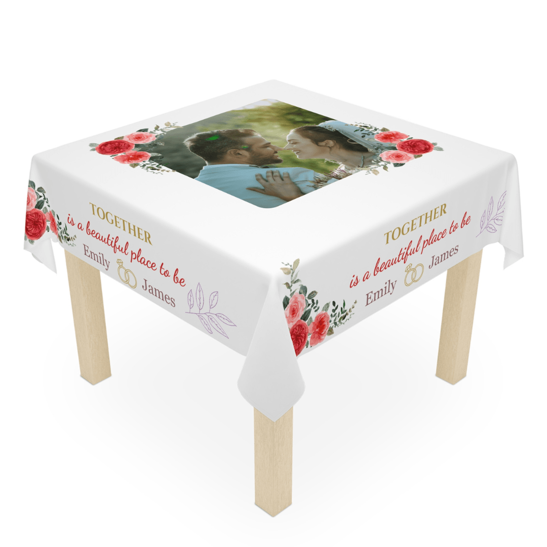 Personalized Wedding Tablecloth with Photo & Names – Custom | Inspire ...