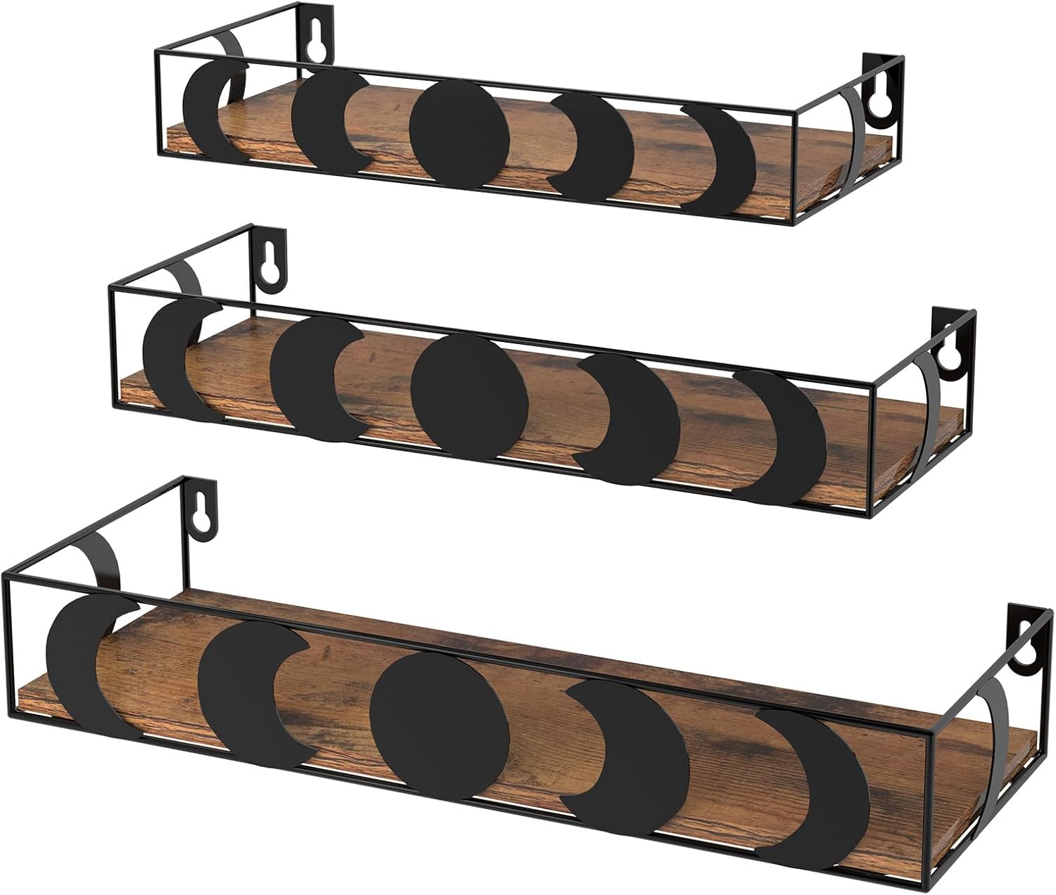 Moon Phase Wall Shelves Set of 3, Black Floating Shelves wit | Inspire Uplift