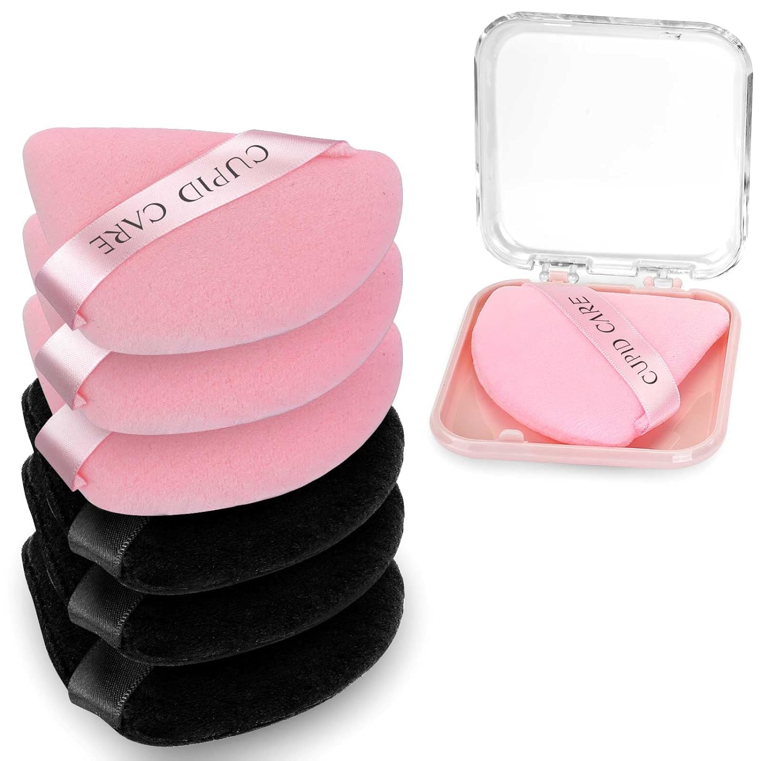 This set includes six triangle powder puffs, two travel case | Inspire ...