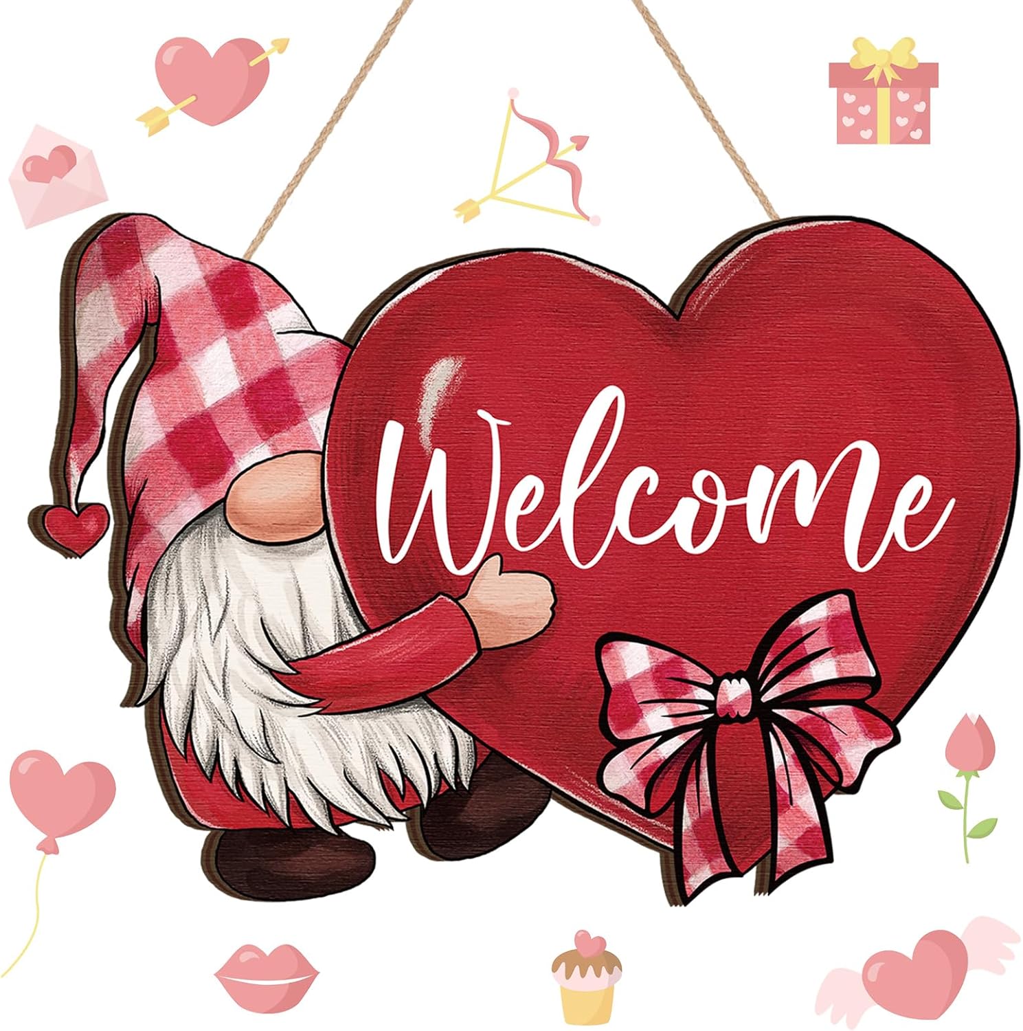 Valentine's Day Gnome Welcome Sign for Front Door | Inspire Uplift