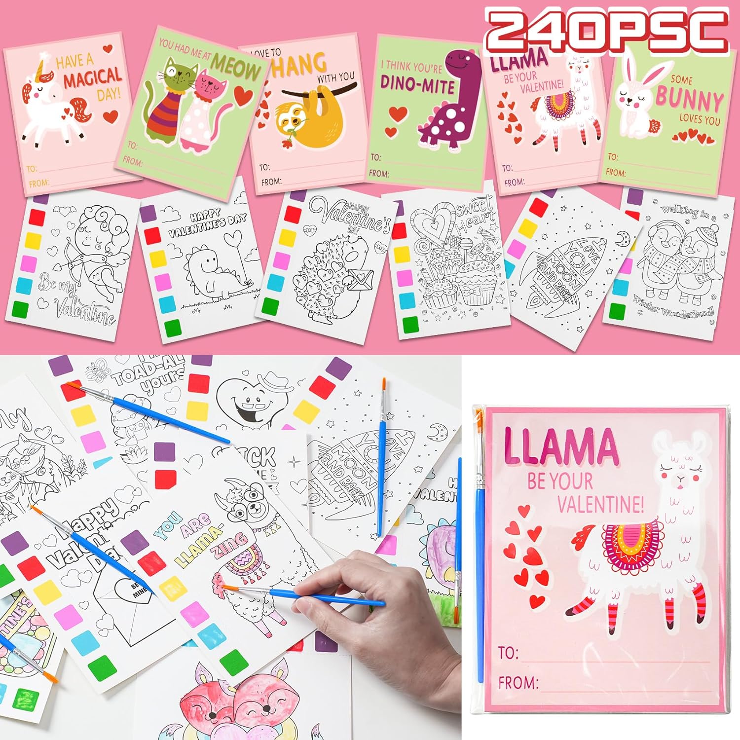 Valentines Day Cards for Kids School Watercolor Coloring Boo | Inspire ...