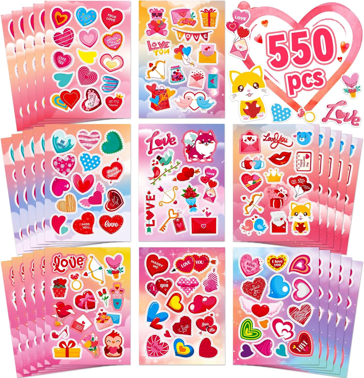 550PCS Valentines Day Stickers, 40 Sheet Heart Stickers Vale | Inspire ...