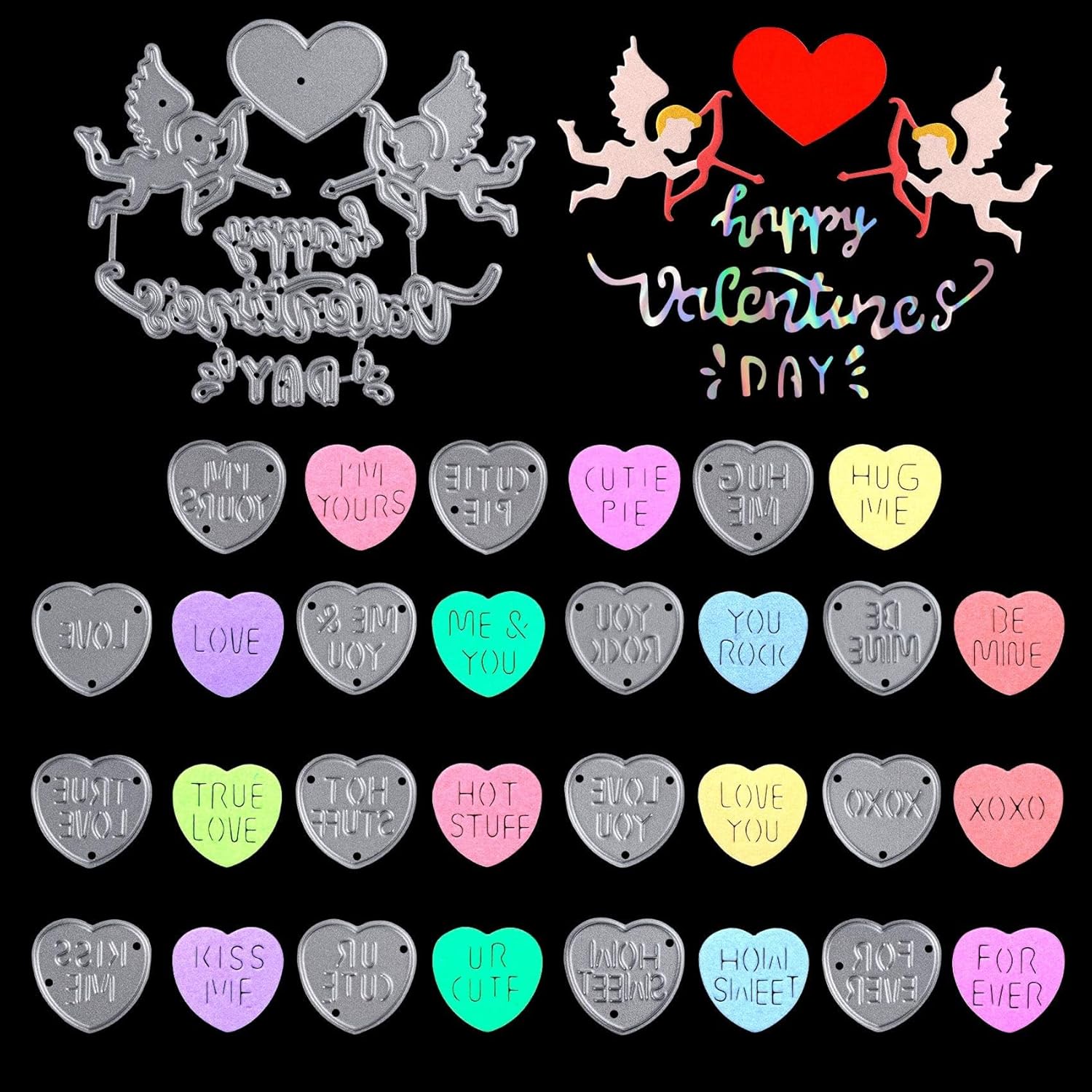 Valentine Hearts Die Cuts 15 PCS Heart Dialogues Stencils | Inspire Uplift