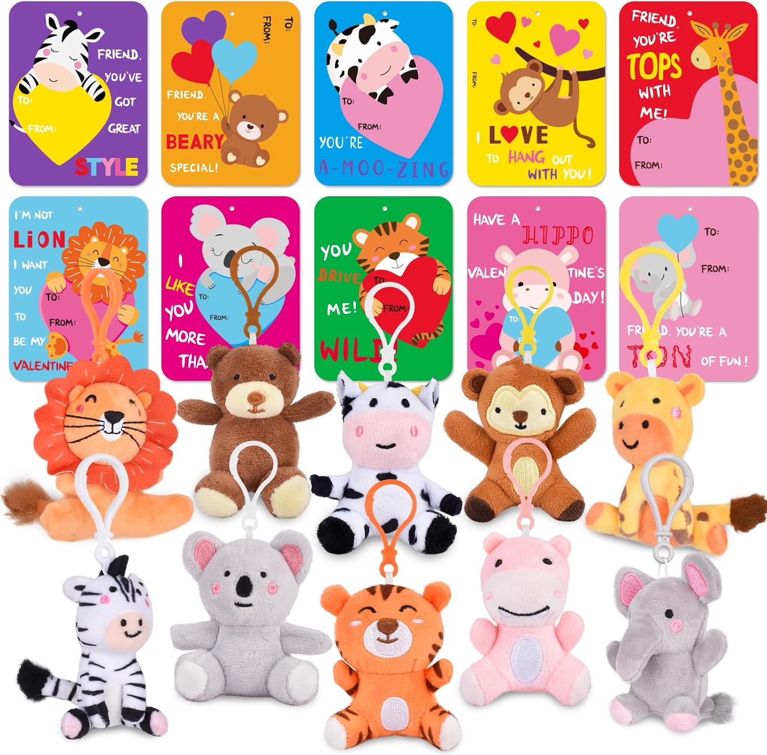 Valentine's Day Cards with Plush Keychains 20-Pack Stress Re | Inspire ...