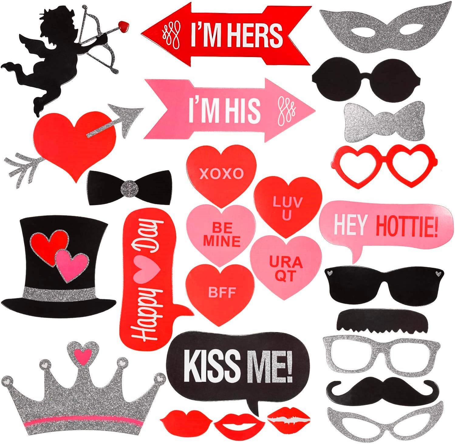 Valentines Day Photo Booth Props Kit, Creative Funny Glitter | Inspire ...