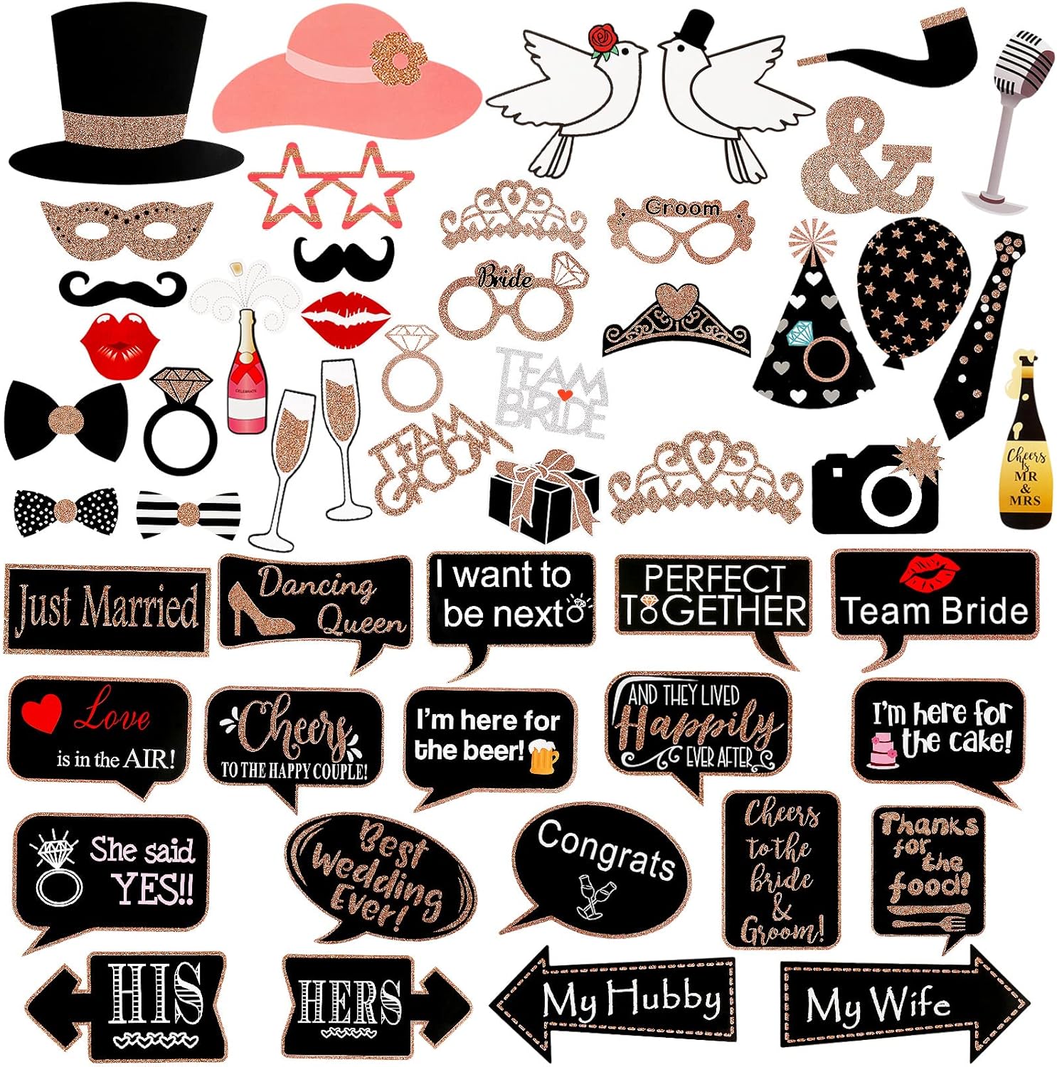 Rose Gold Glitter Wedding Photo Booth Props, Wedding Props f | Inspire ...