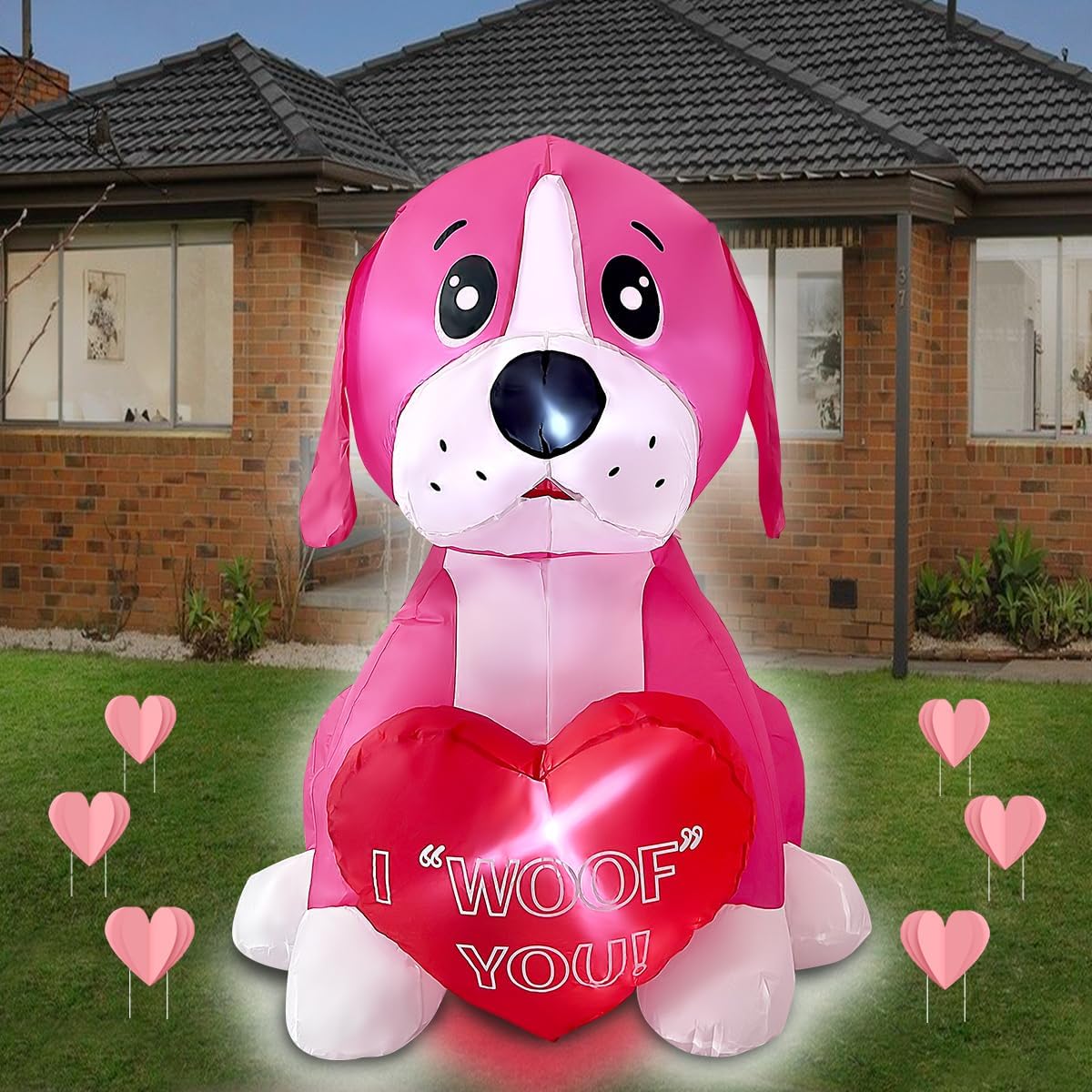 Valentines Day Inflatables Pink Dog with Heart Decoration | Inspire Uplift