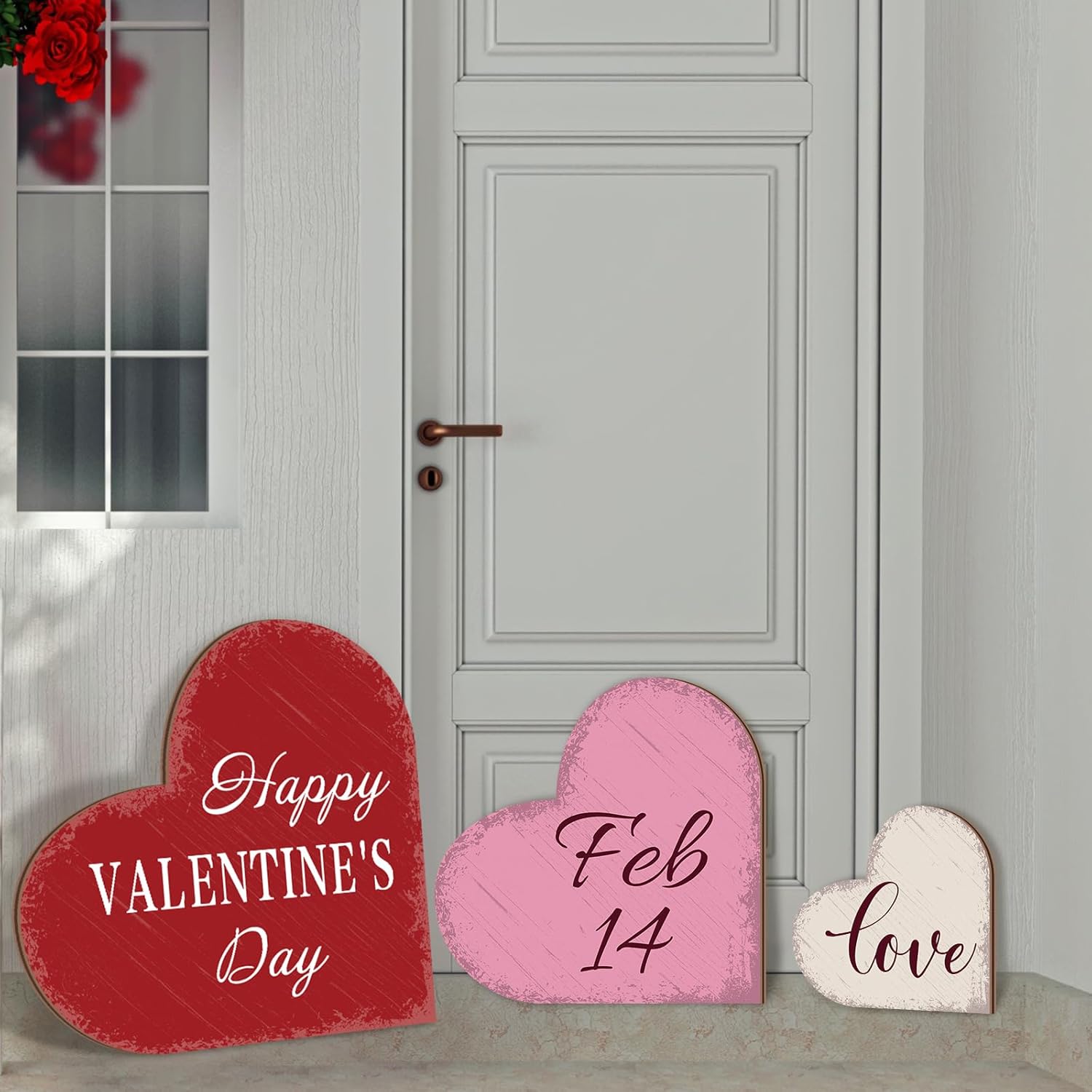 3 Piece Valentine's Day Decorations Outdoor Large Heart Wood | Inspire ...