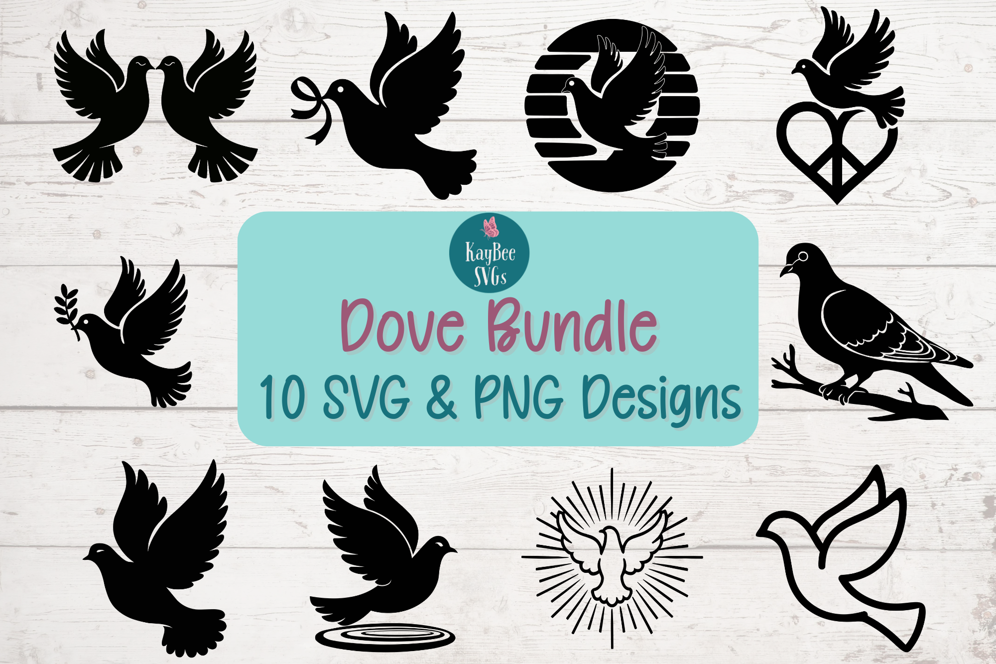 Dove SVG Bundle - 10 SVG & PNG Cut Files for Cricut, Laser E | Inspire ...