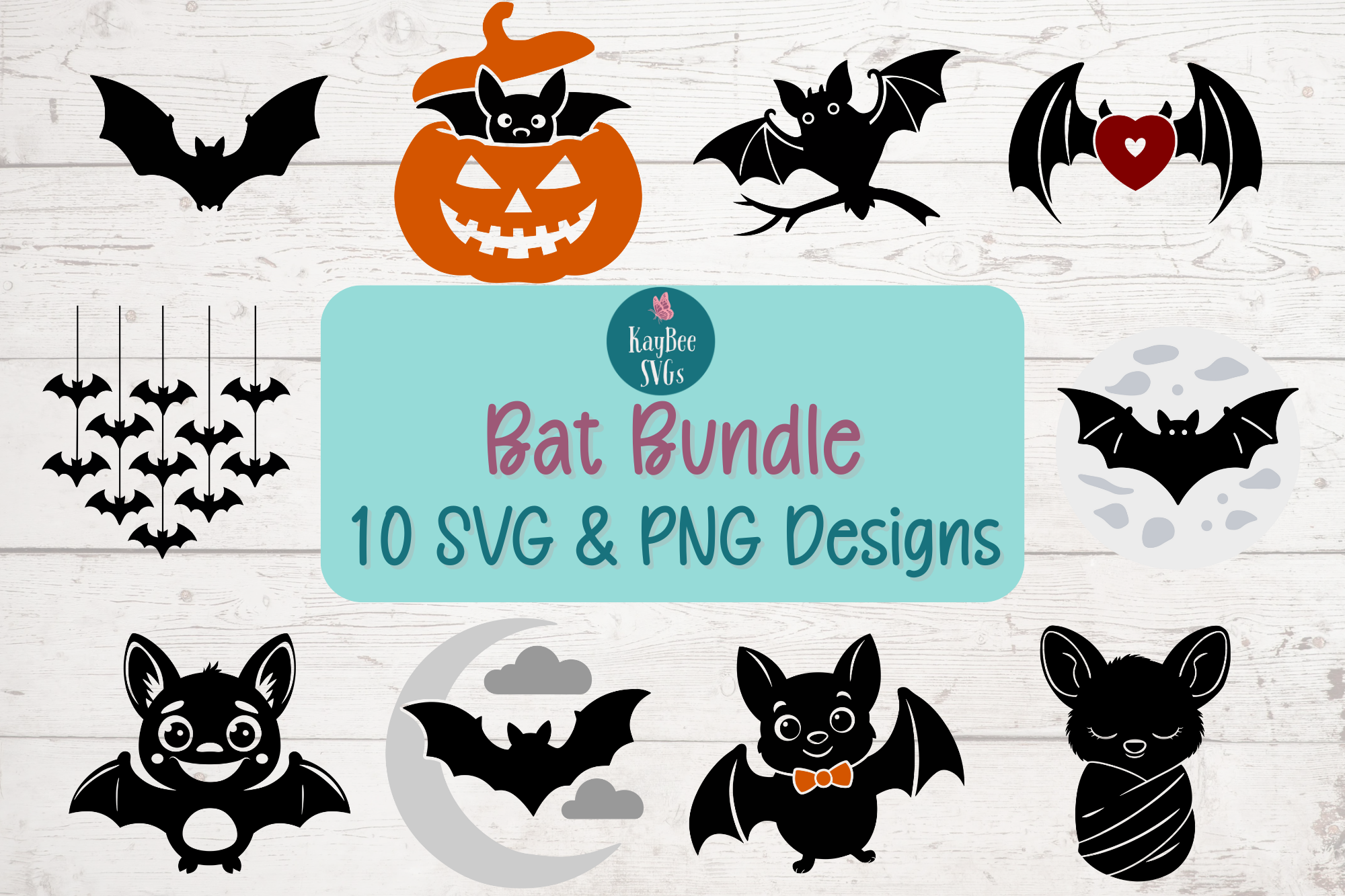 Bat SVG Bundle - 10 SVG & PNG Cut Files for Cricut, Laser En | Inspire ...