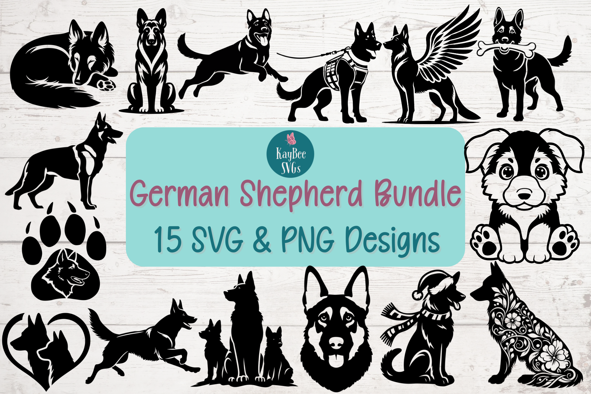 German Shepherd SVG Bundle - 15 SVG & PNG Cut Files for Cric | Inspire ...