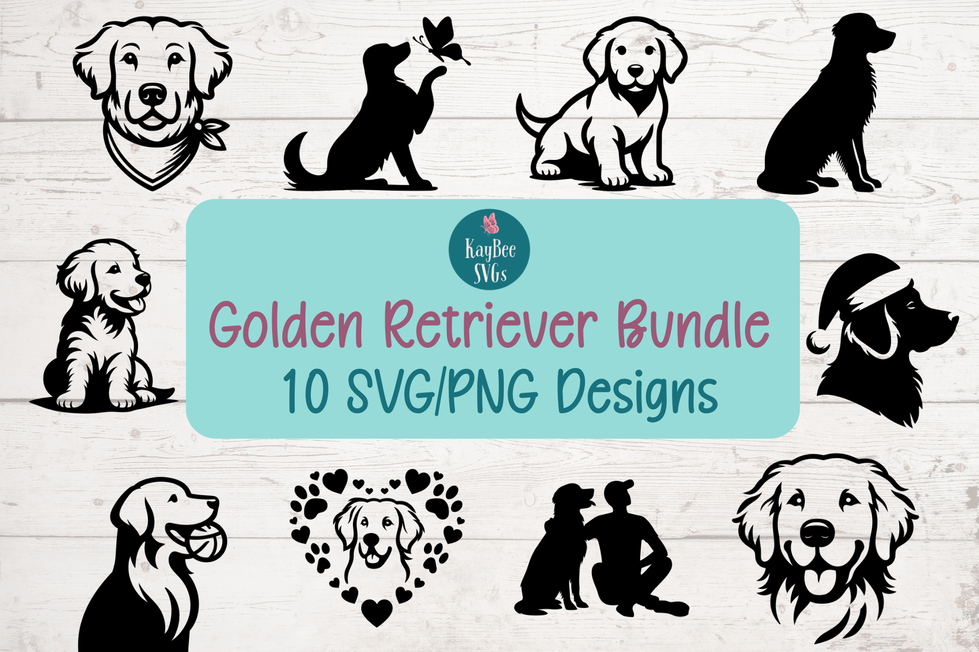 Golden Retriever SVG Bundle - 10 SVG & PNG Cut Files for Cri | Inspire ...