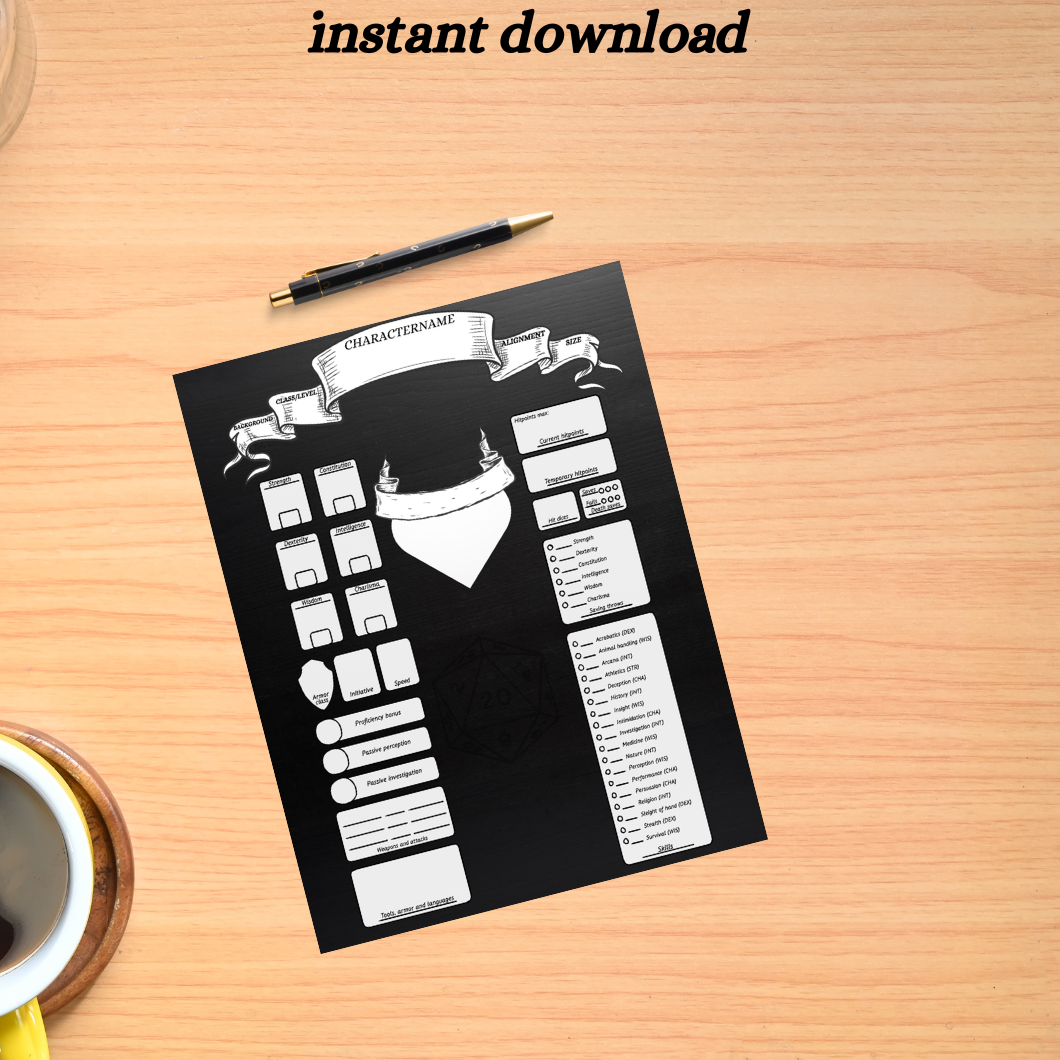 DnD 5E character sheet pdf / DnD character journal / dungeon | Inspire ...