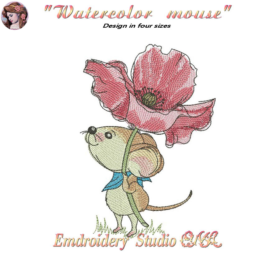 Machine embroidery design Watercolor mouse 4 sizes - embroid | Inspire ...