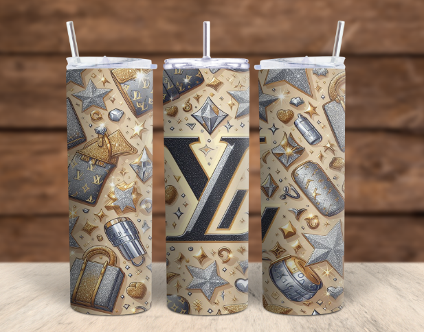 LV - Louis Vuitton Silver and Gold 20oz Sublimation tumbler | Inspire ...
