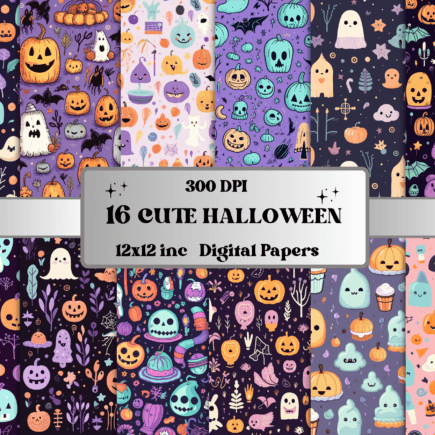 Printable Cute Creepy Halloween Digital Paper, Happy Hallowe | Inspire ...