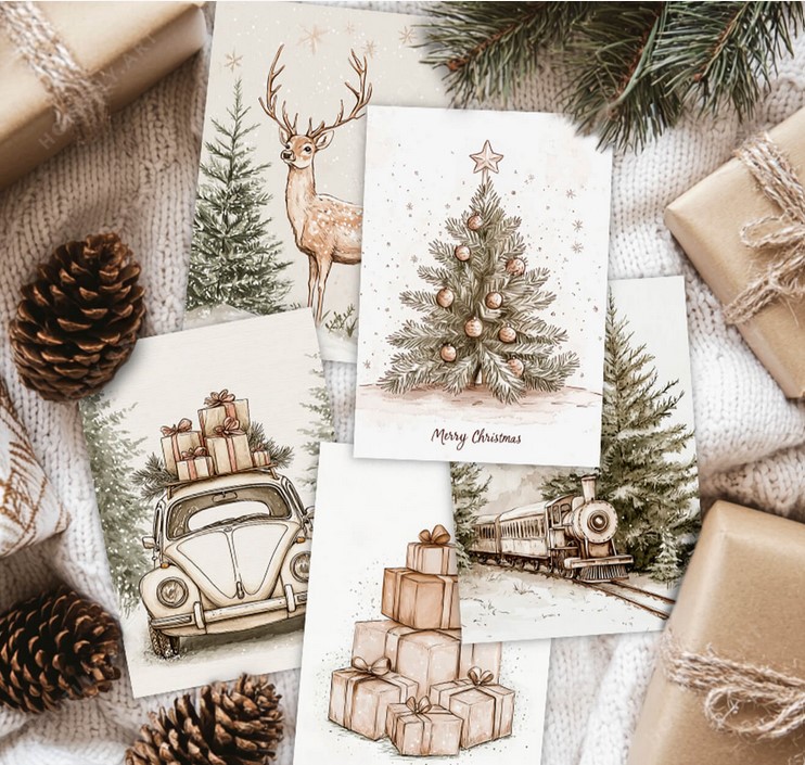 Merry Christmas postcards (printable) | Inspire Uplift