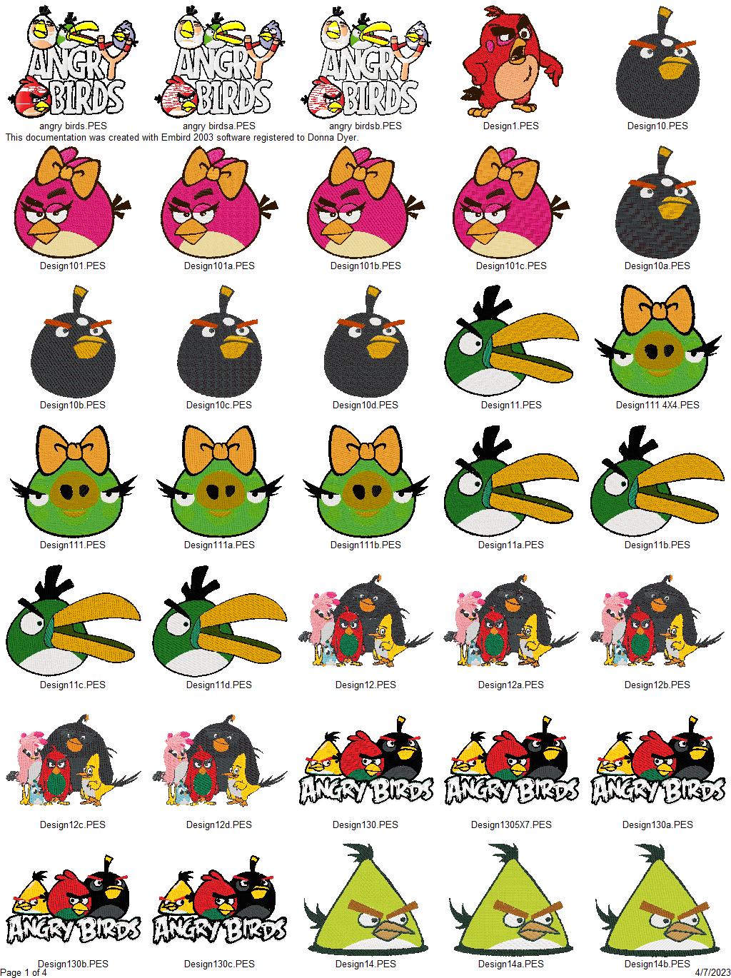 VIDEO GAMES ANGRY BIRDS Embroidery Machine Designs PES JEF H | Inspire ...