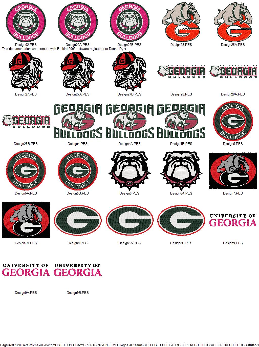 COLLEGE SPORTS GEORGIA BULLDOGS LOGO'S Embroidery Machine De | Inspire ...