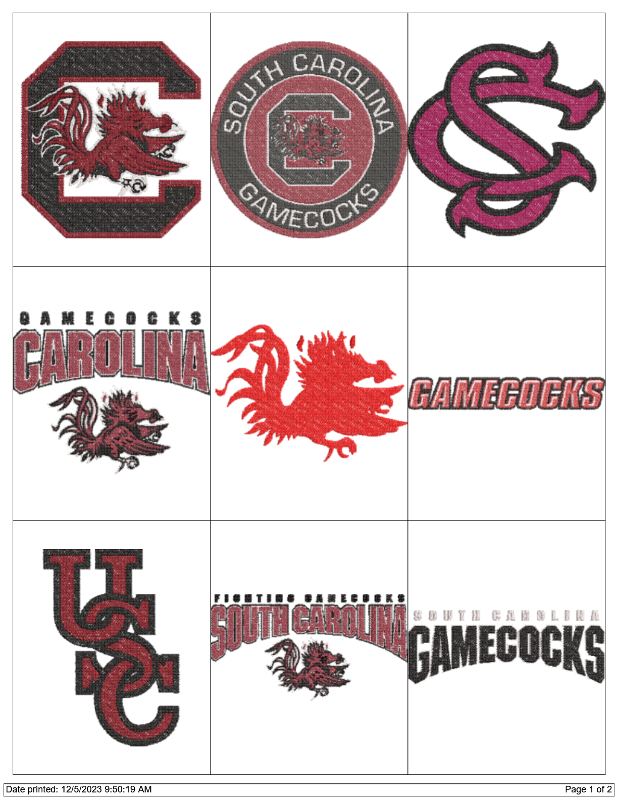 COLLEGE SPORTS SOUTH CAROLINA GAMECOCKS LOGO'S Embroidery Ma | Inspire ...