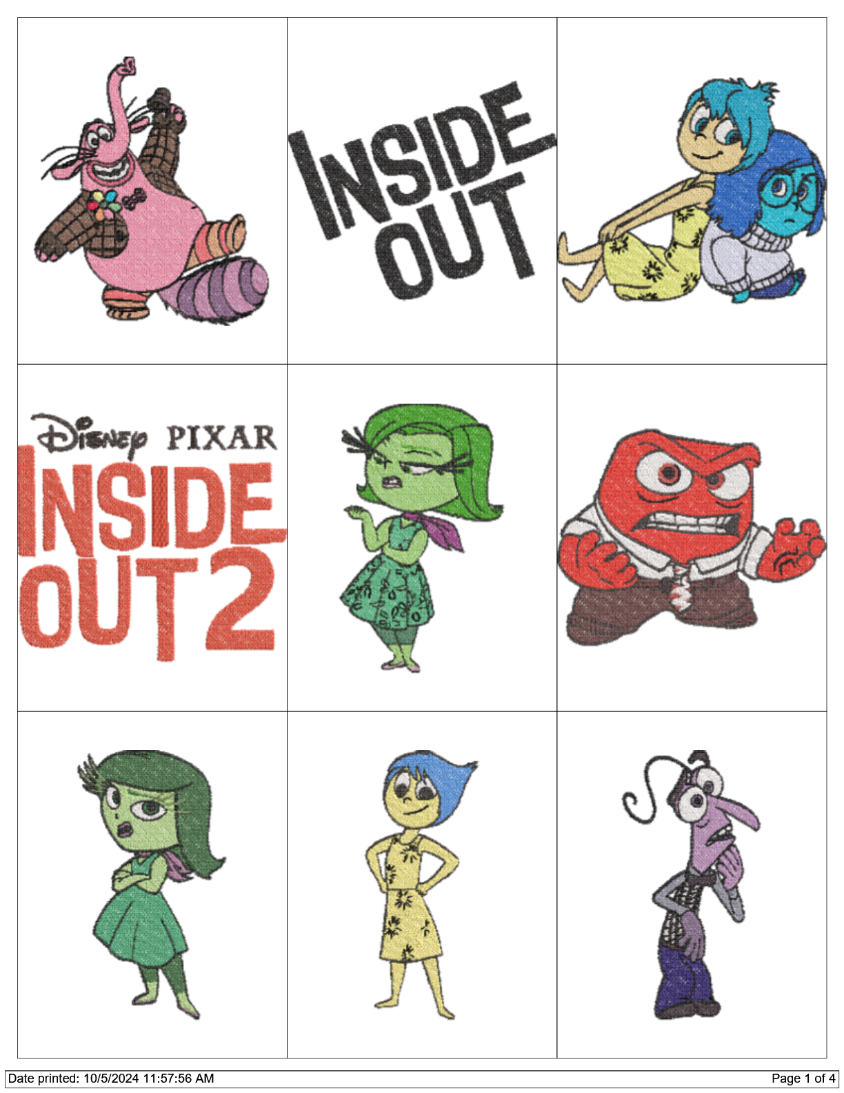 INSIDE OUT CARTOON CHARACTERS Embroidery Machine Designs PES | Inspire ...