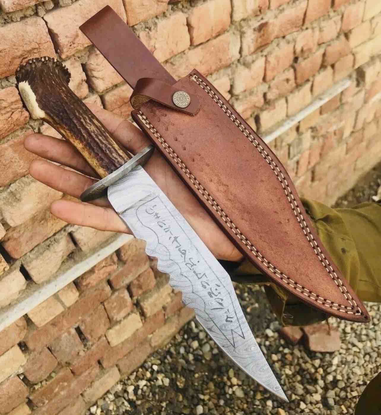 Damascus Steel Ruby Demon Killing Knife Stag Horn Real Antle | Inspire ...