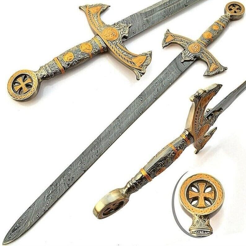 Handmade Damascus Steel Sword Knights Templar Medieval King | Inspire ...