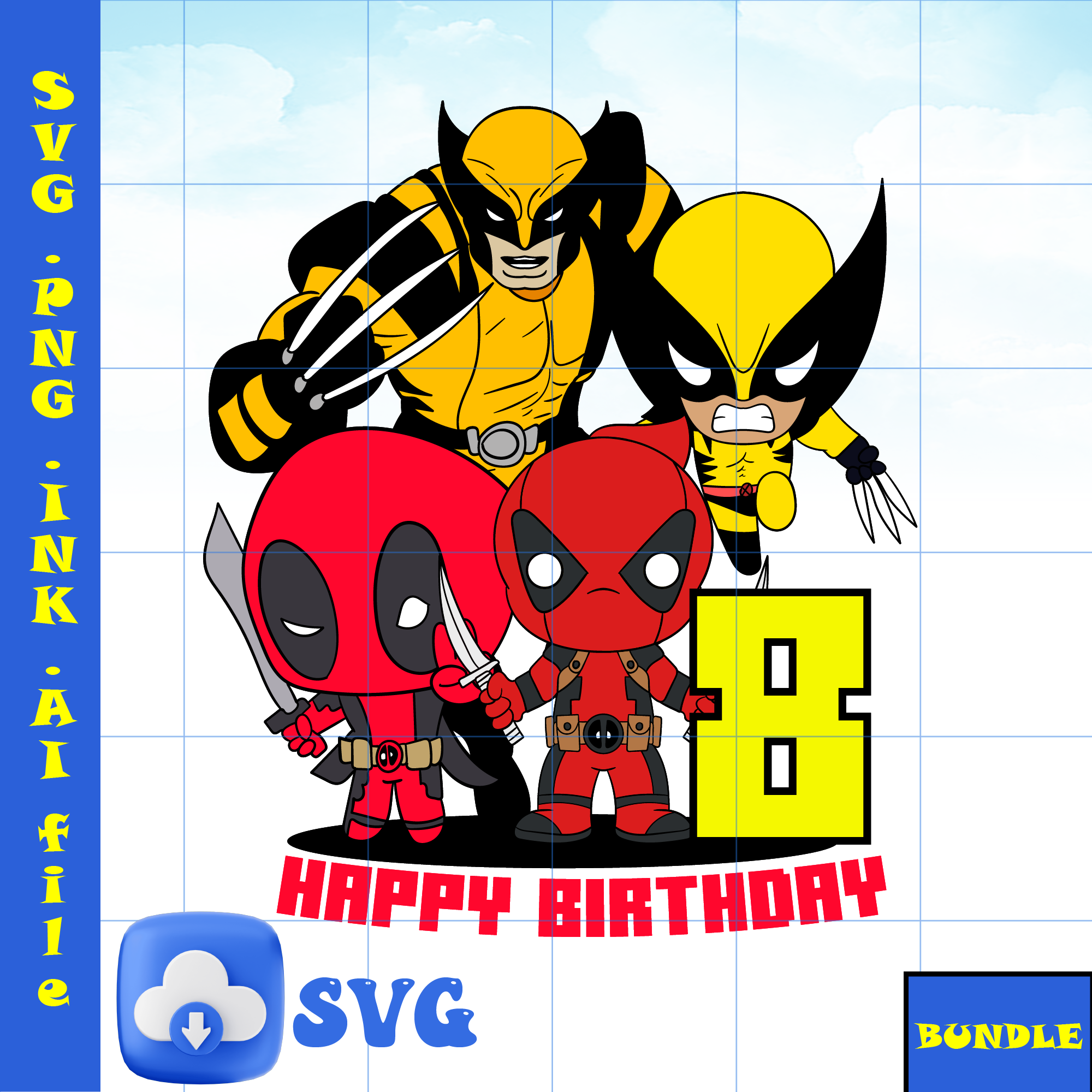 Editable T-Shirt 8th Birthday Deadpool SVG, Wolverine PNG, P | Inspire Uplift