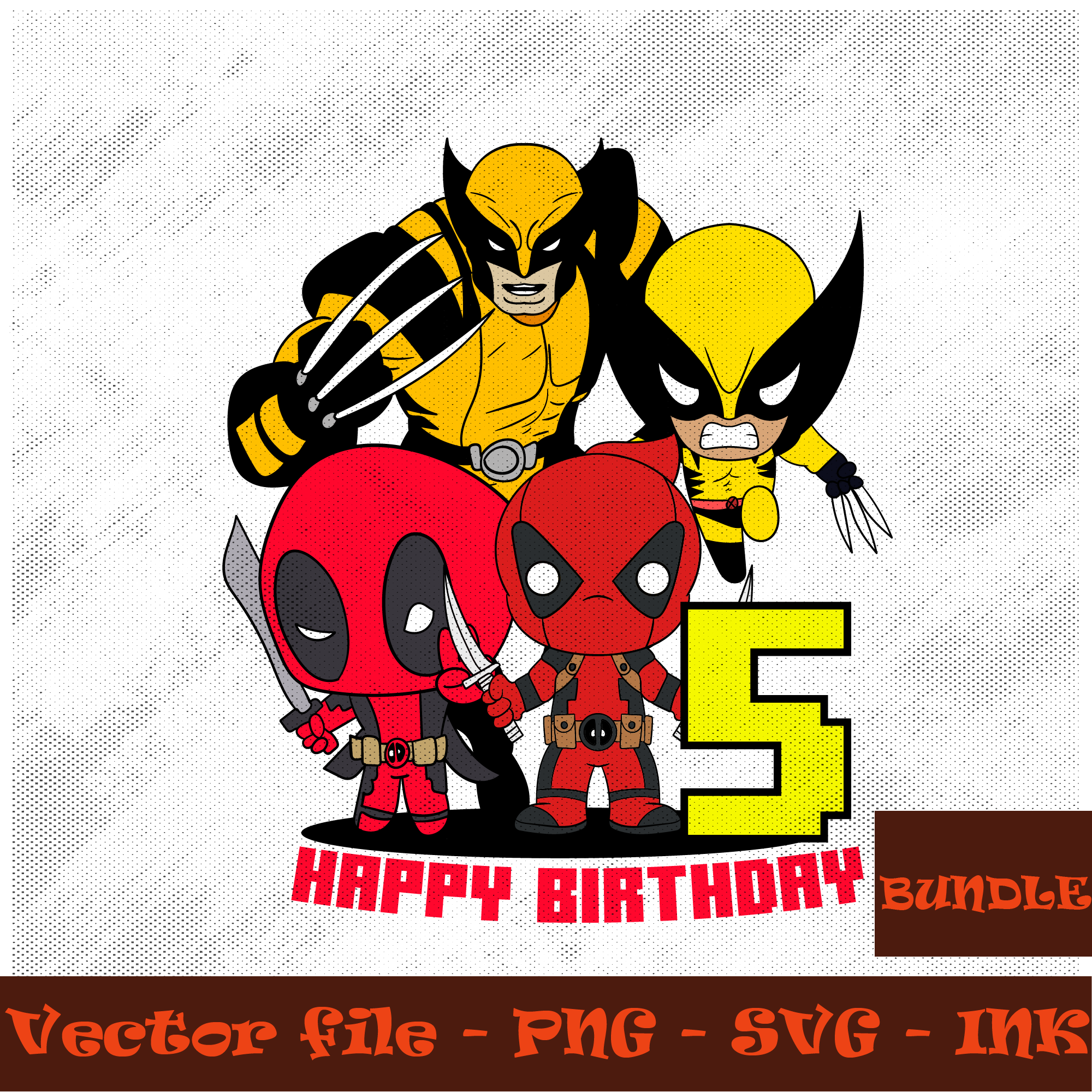 T-Shirt 5th Birthday Deadpool SVG, Wolverine PNG, PDF to Pri | Inspire ...