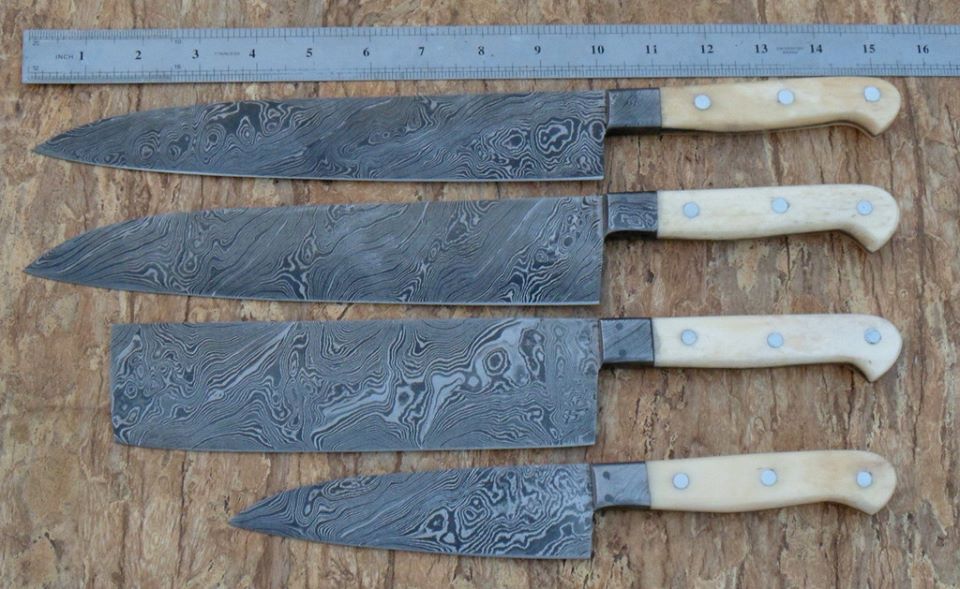 CUSTOM HANDMADE DAMASCUS STEEL CHEF SET 4 PIECES, KITCHEN PR | Inspire ...