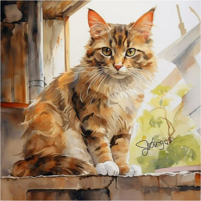 Watercolor Print of Painting tabby calico ginger cat Art | Inspire Uplift