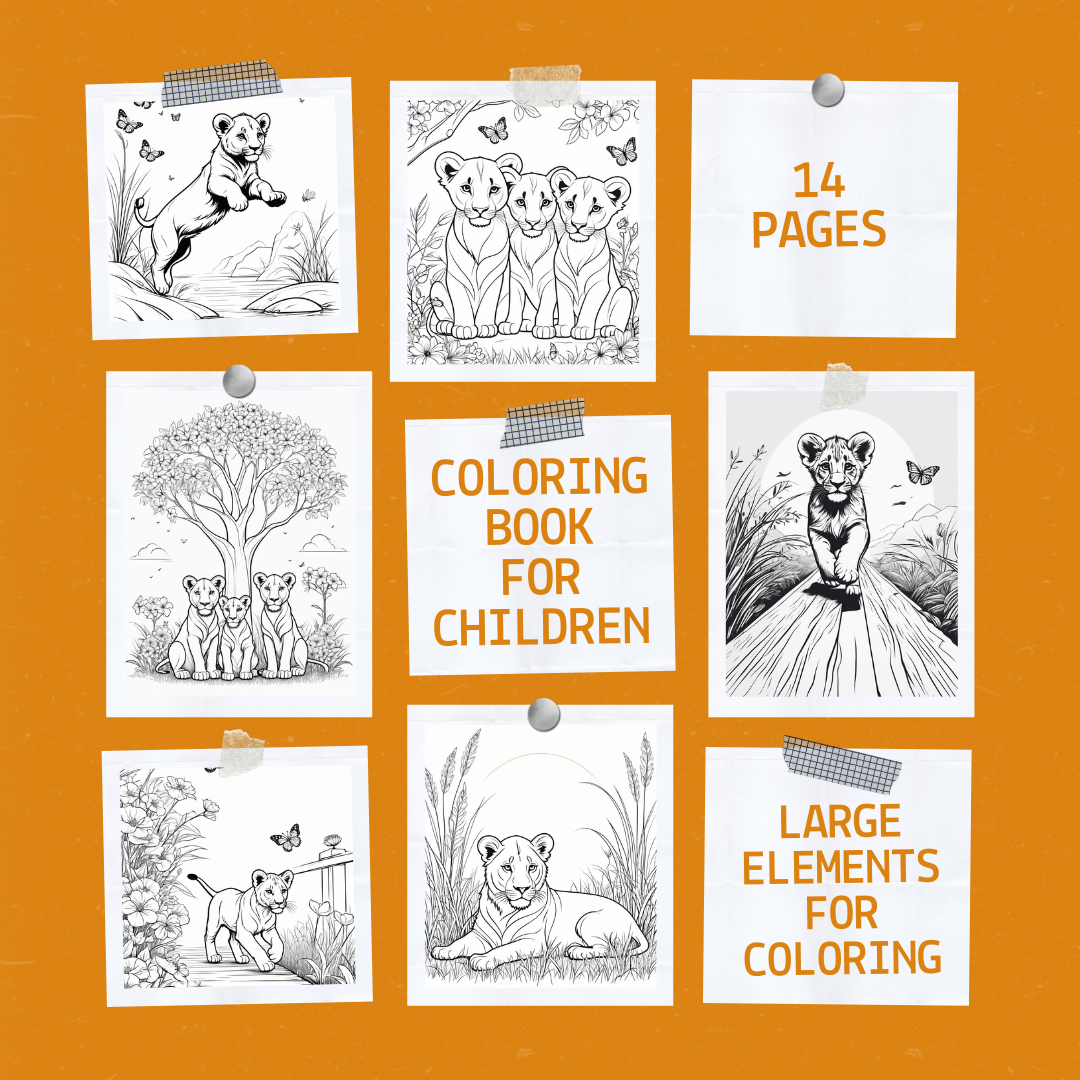 Coloring book about a little lion for children, 14 pages, la | Inspire ...