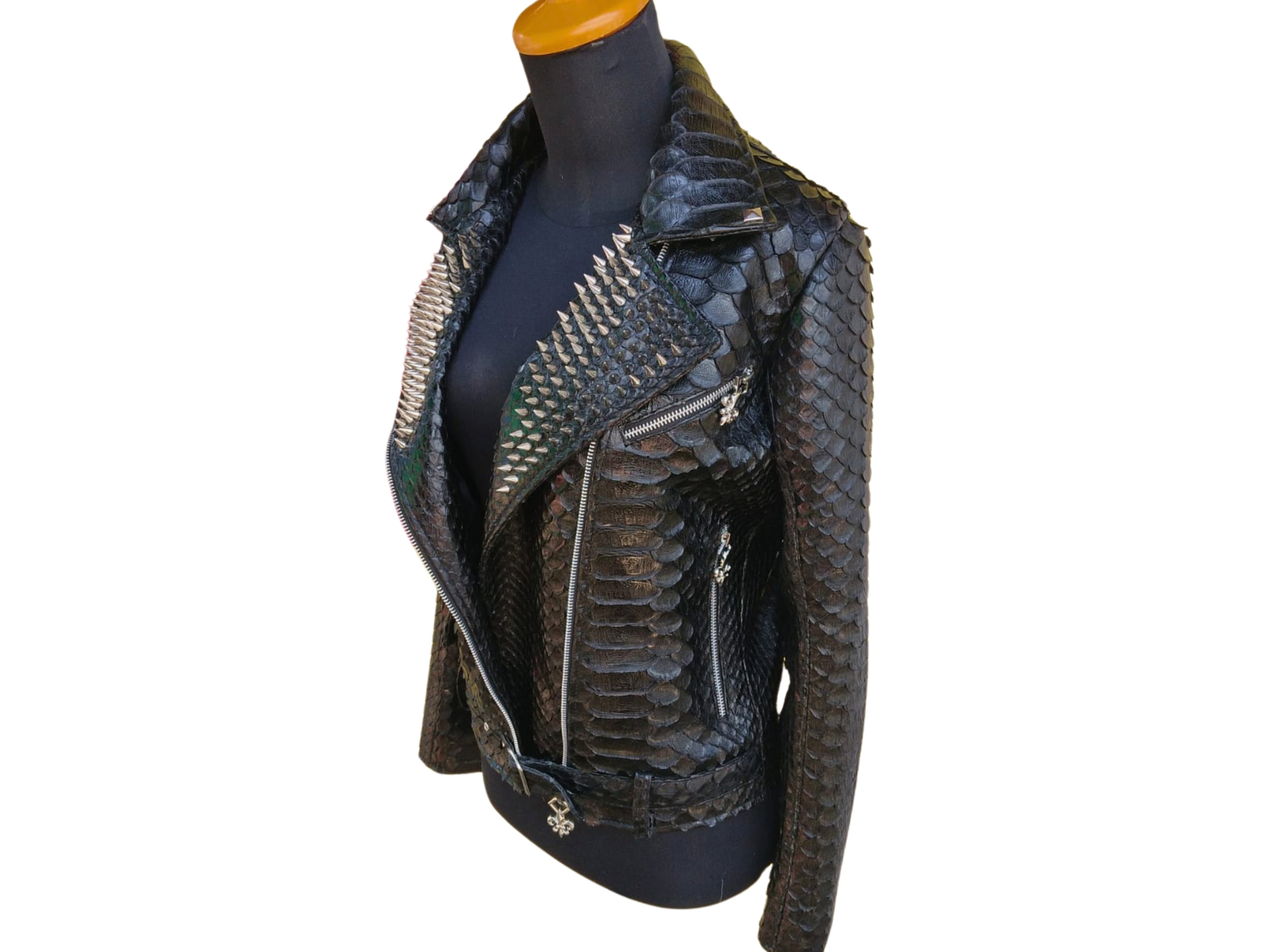 Vintage Punk Leather Jacket Real Python Snake Skin | Inspire Uplift