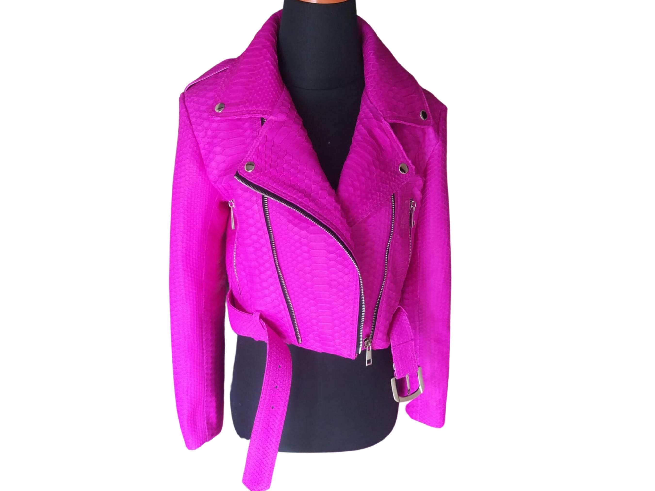 Hot Pink Snakeskin Python Leather Jacket | Inspire Uplift